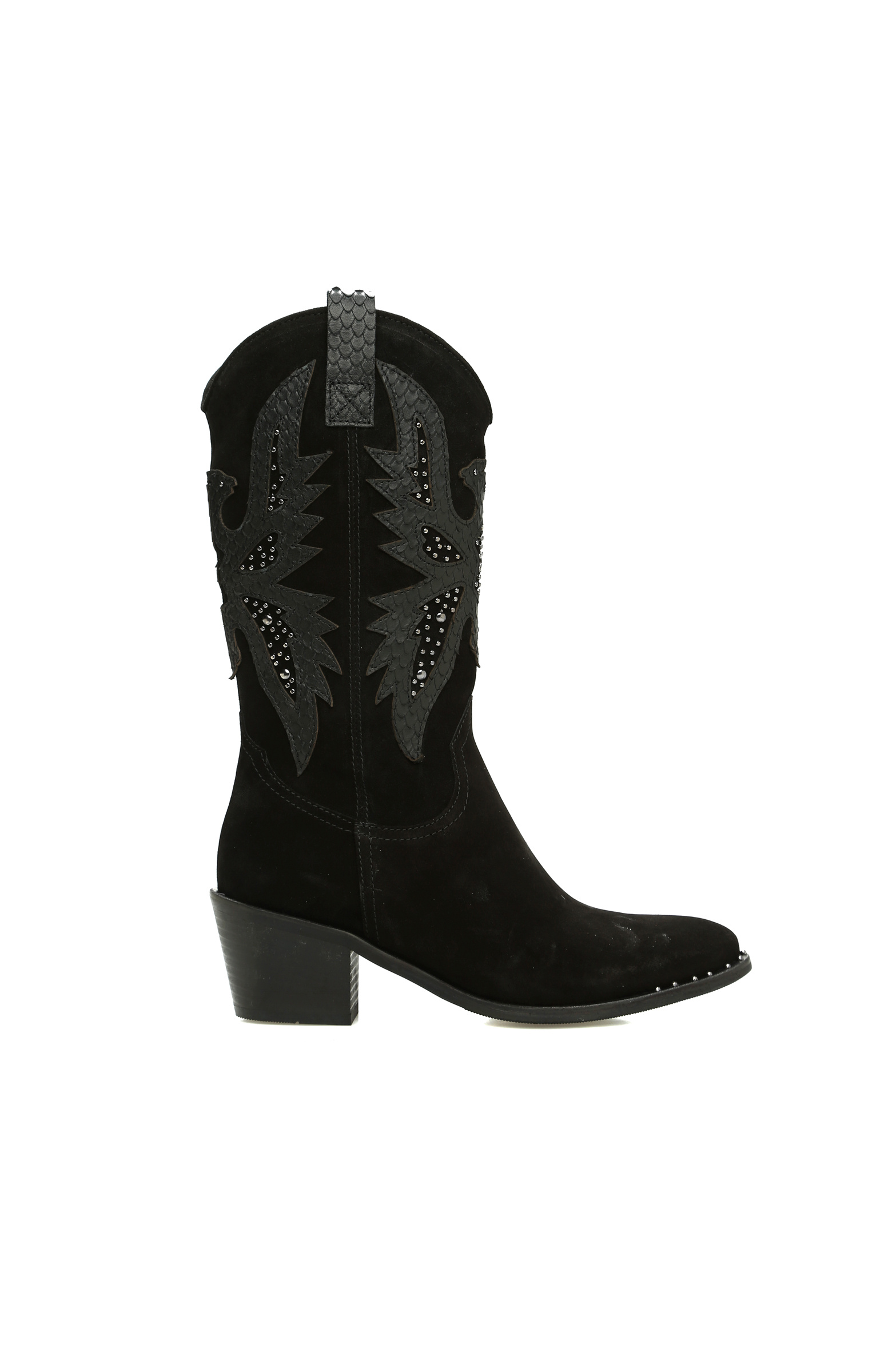 Troklu Siyah Süet Kadın Çizme