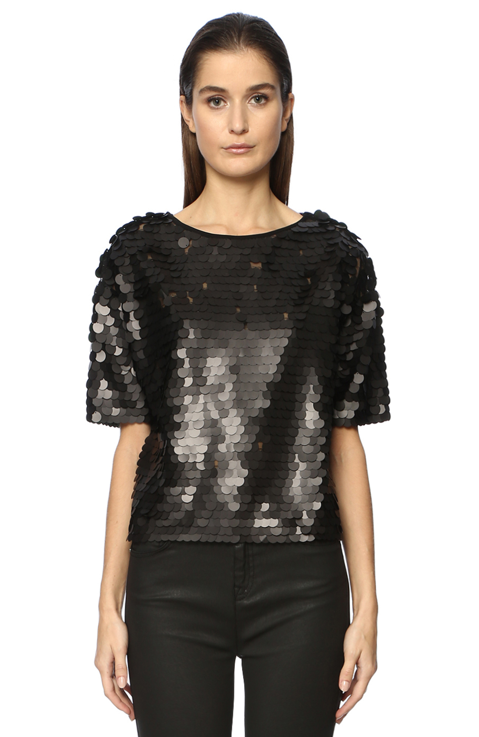 Bisiklet Yaka Kısa Kol Siyah Bluz Bisiklet Yaka Kısa Kol Siyah Bluz