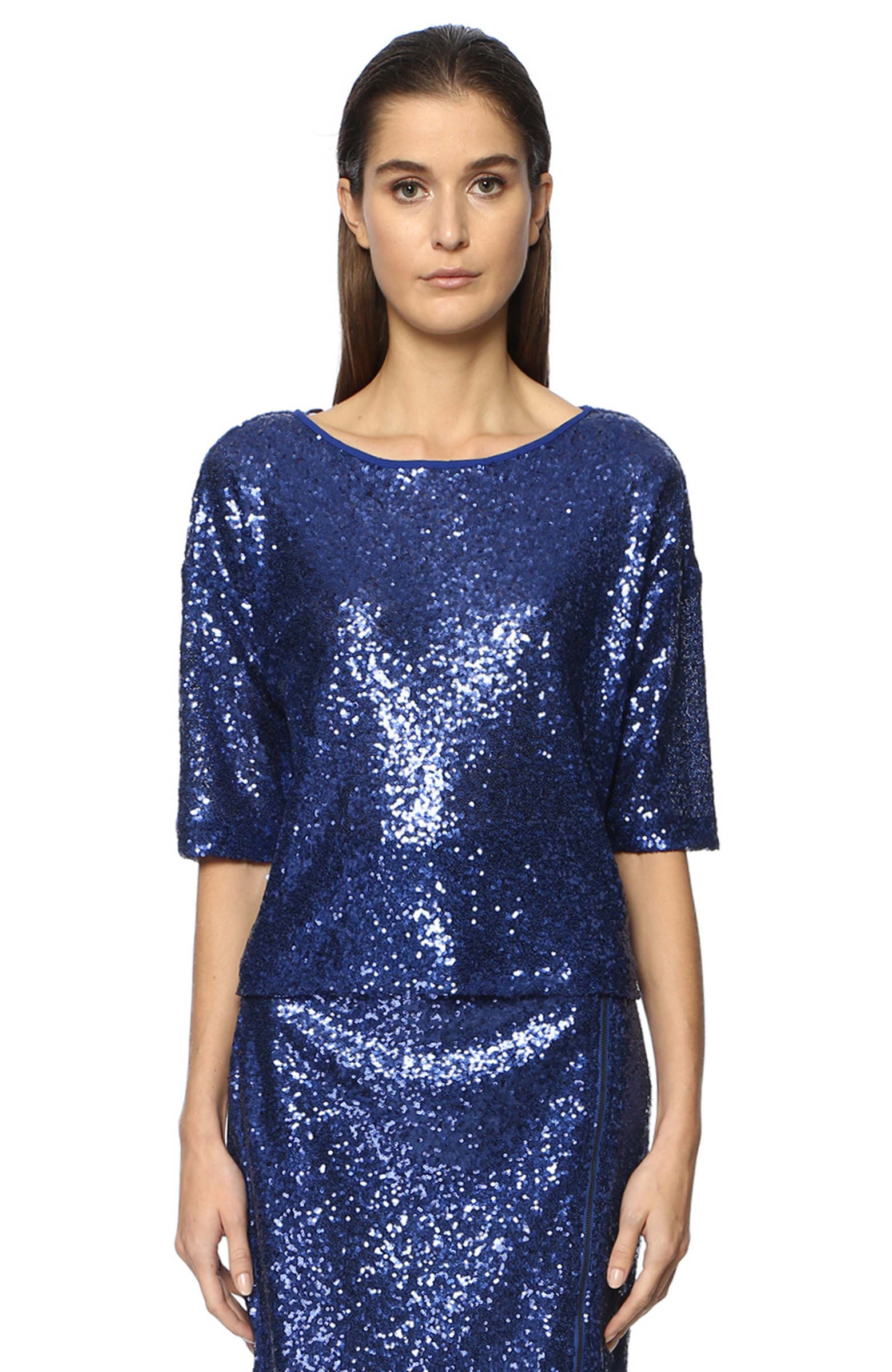 Bisiklet Yaka Kısa Kol Saks Bluz