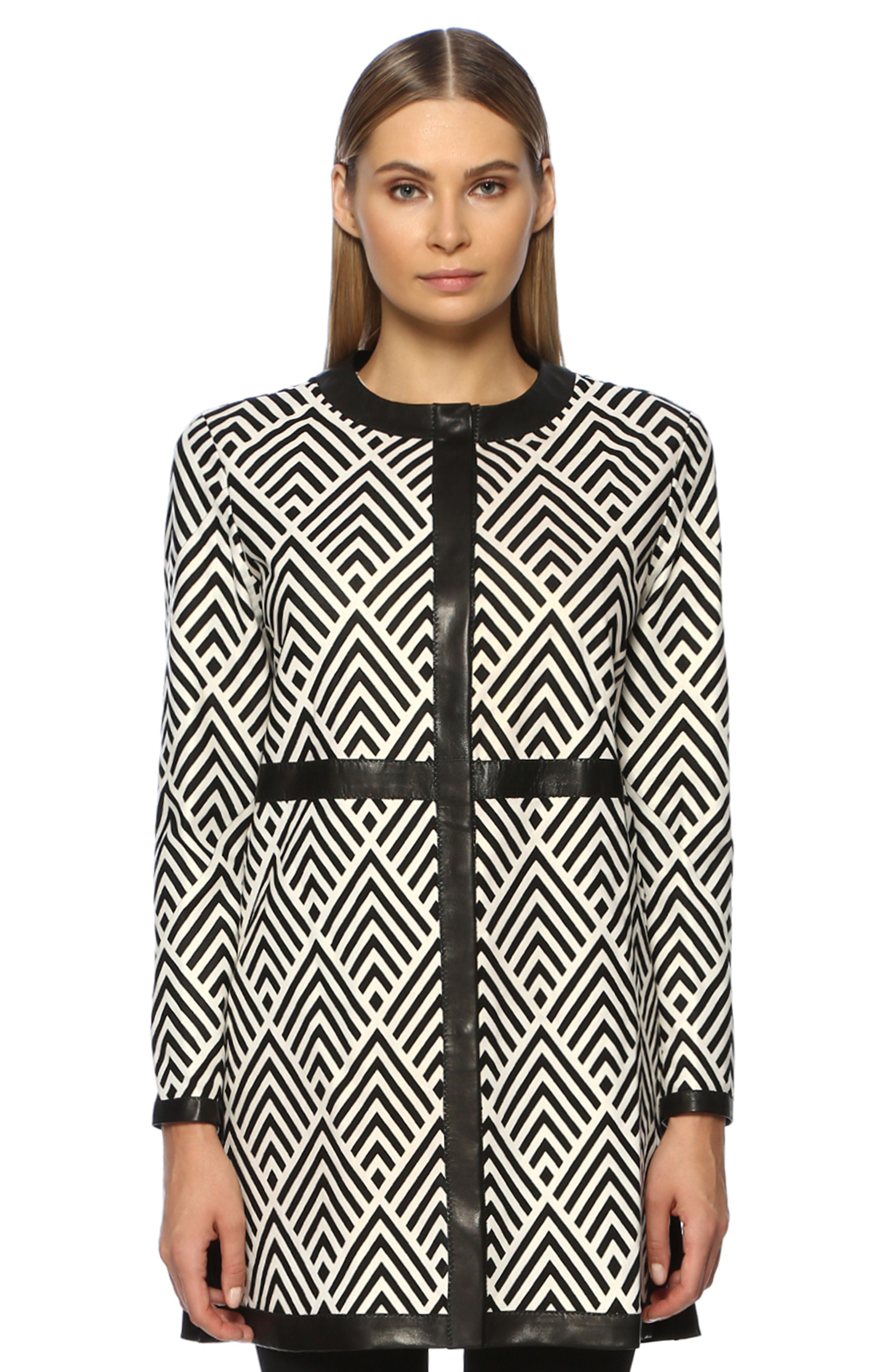 Regular Fit Siyah Beyaz Deri Pardösü Regular Fit Siyah Beyaz Deri Pardösü