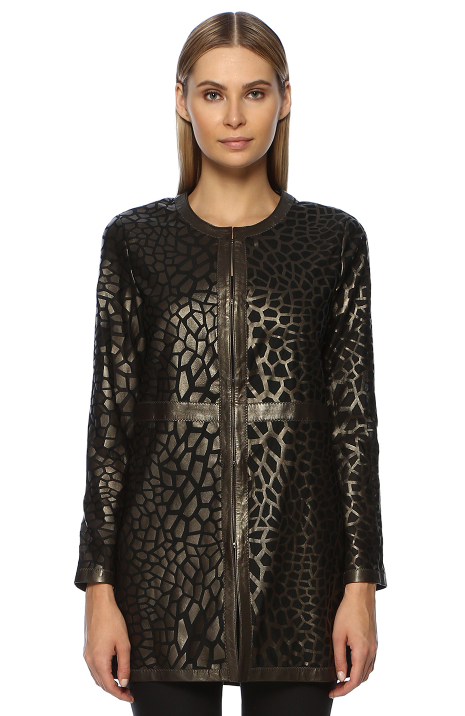 Regular Fit Siyah Kahverengi Deri Pardösü