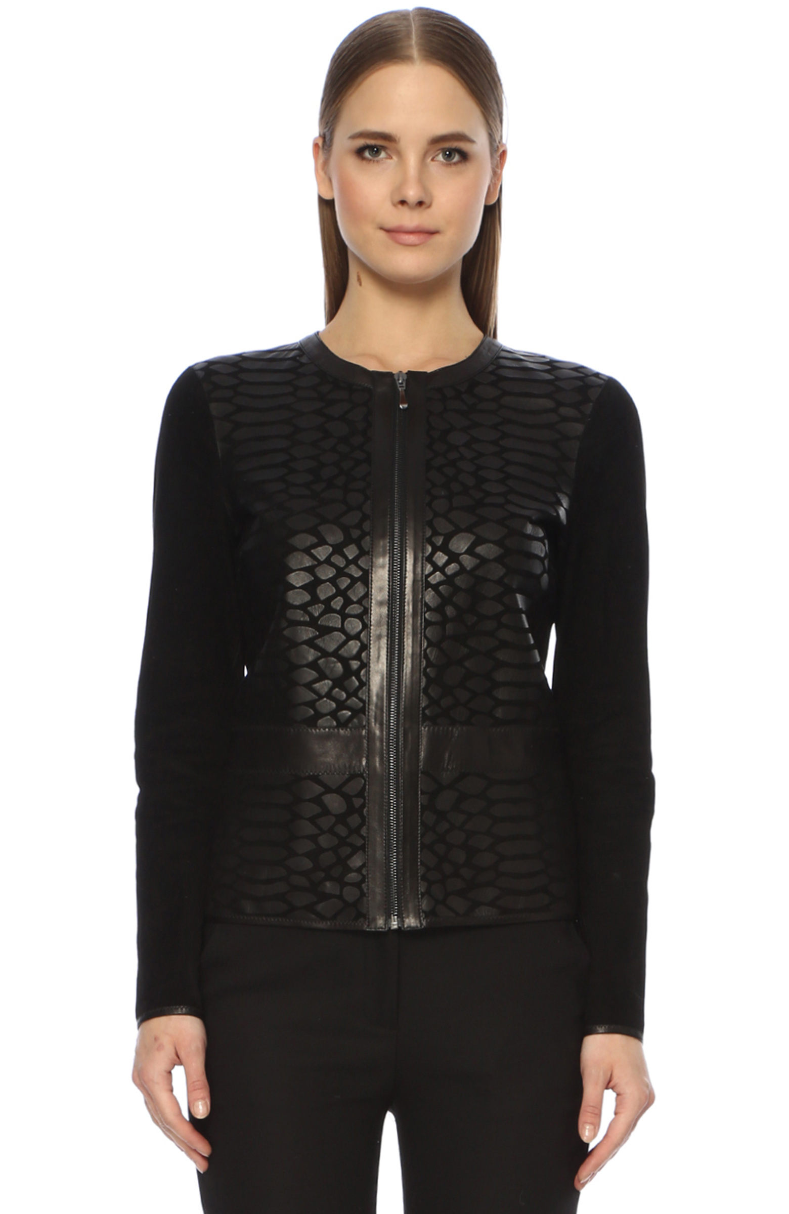 Slim Fit Siyah Deri Mont Slim Fit Siyah Deri Mont