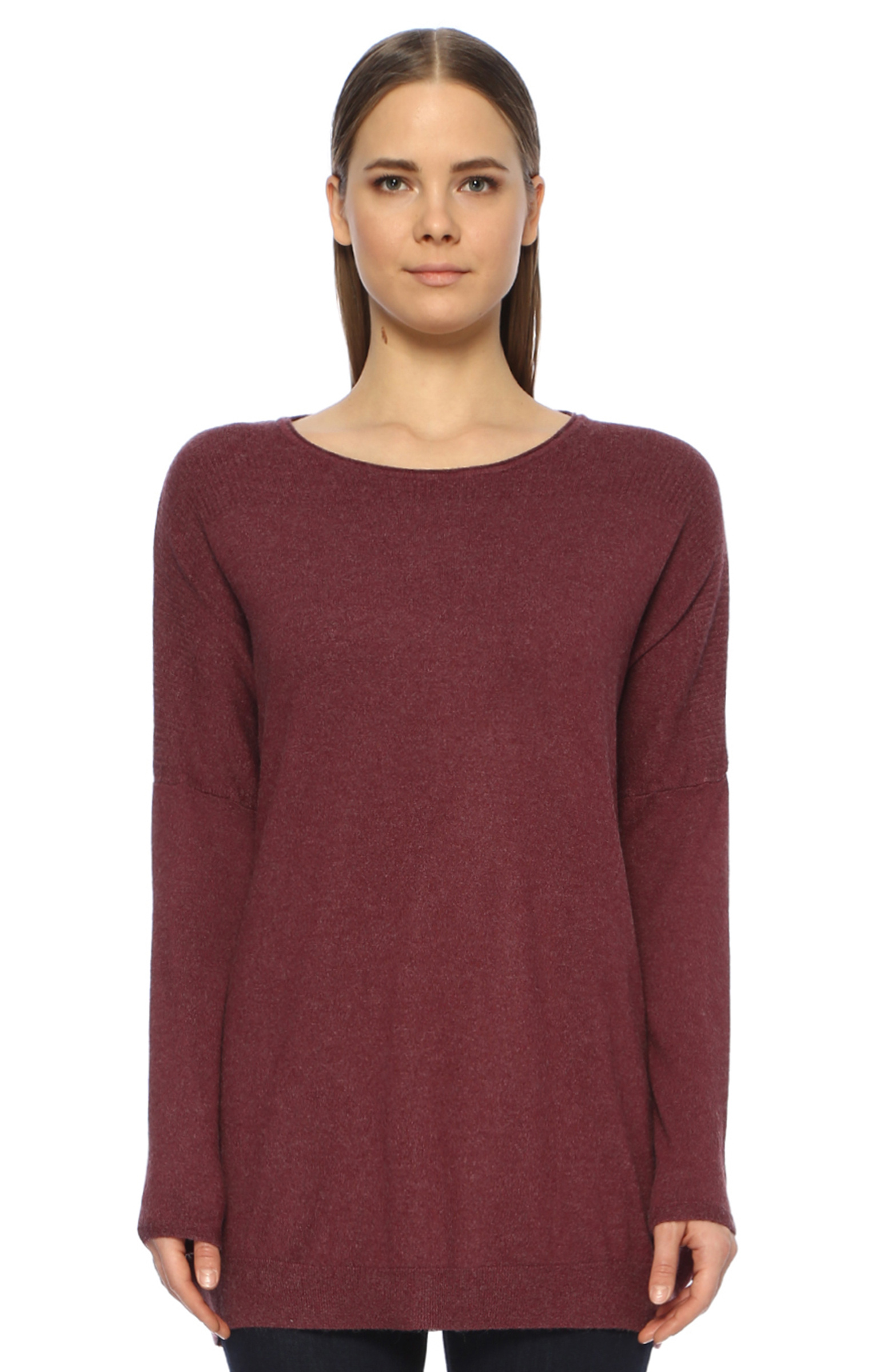 Kayık Yaka Bordo Kazak