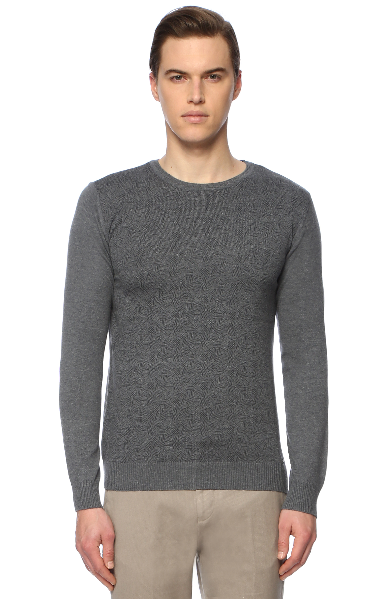 Bisiklet Yaka Koyu Gri Melanj Triko Bisiklet Yaka Koyu Gri Melanj Triko