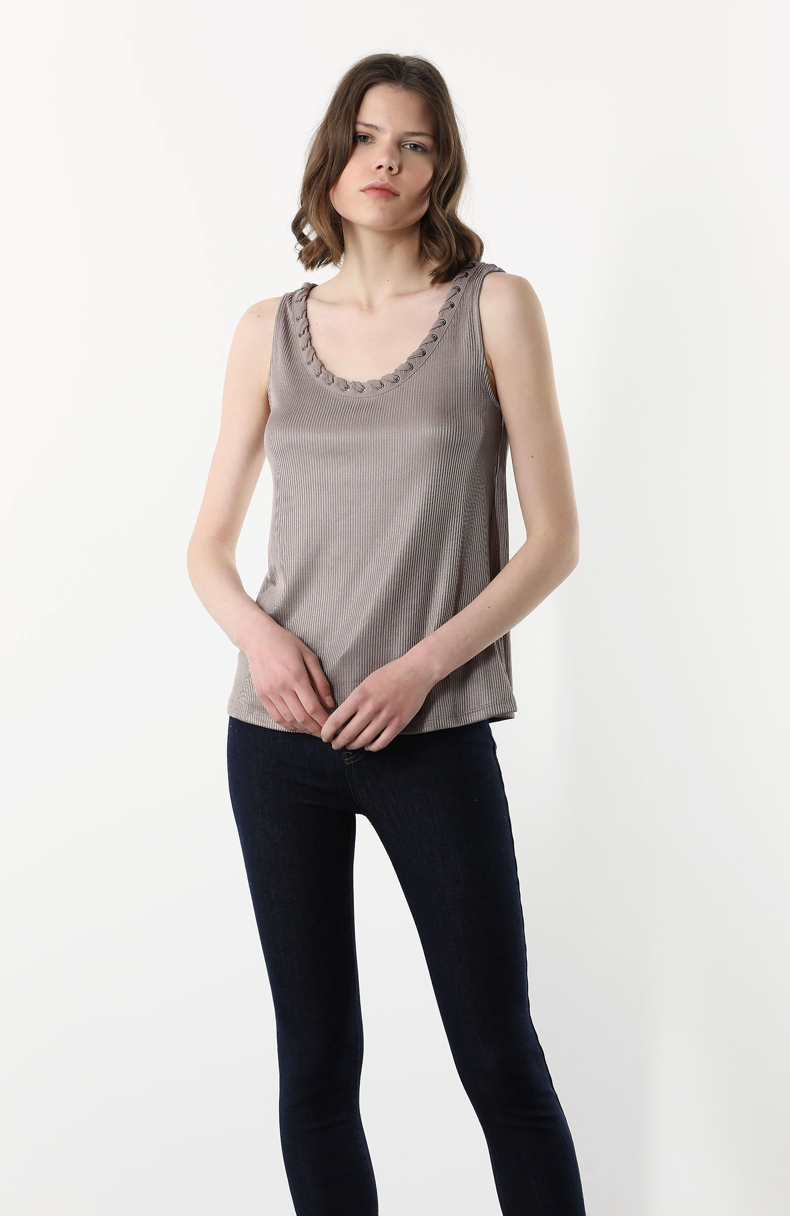 Slim Fit Vizon Bağcık Detaylı Atlet