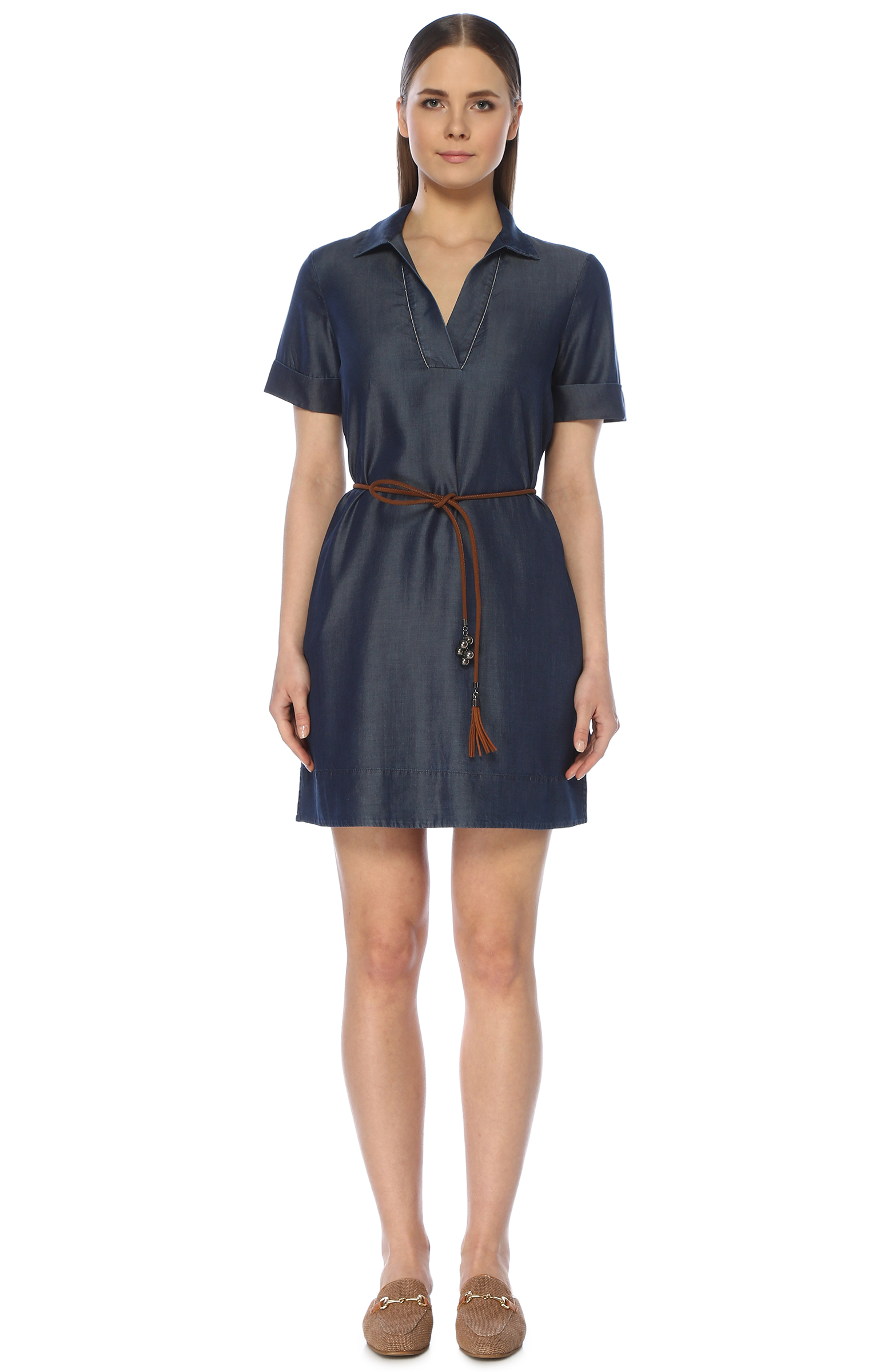 Lacivert Kemerli Mini Denim Elbise Lacivert Kemerli Mini Denim Elbise