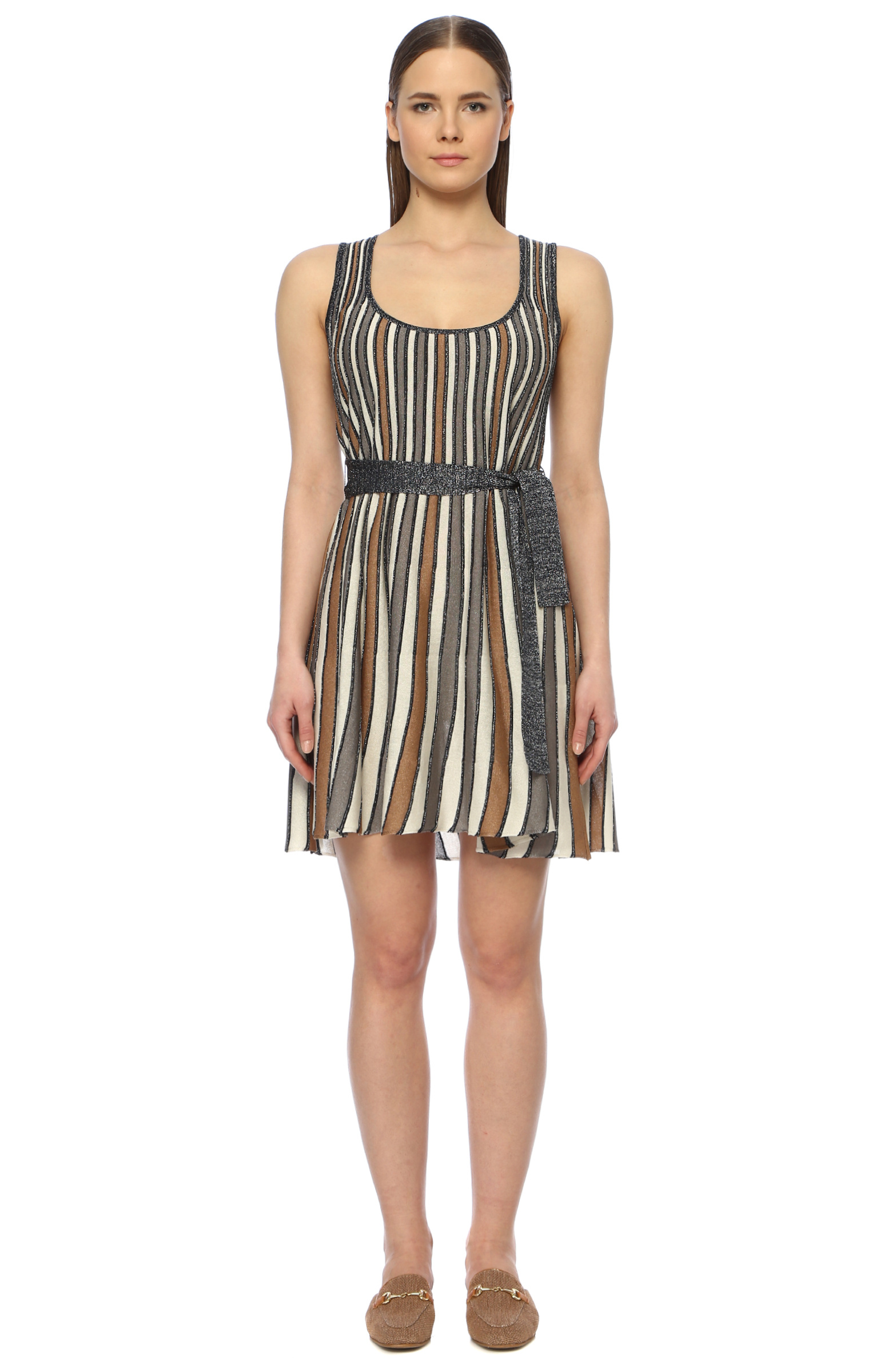 Slim Fit Colorblocked Çizgili Mini Elbise