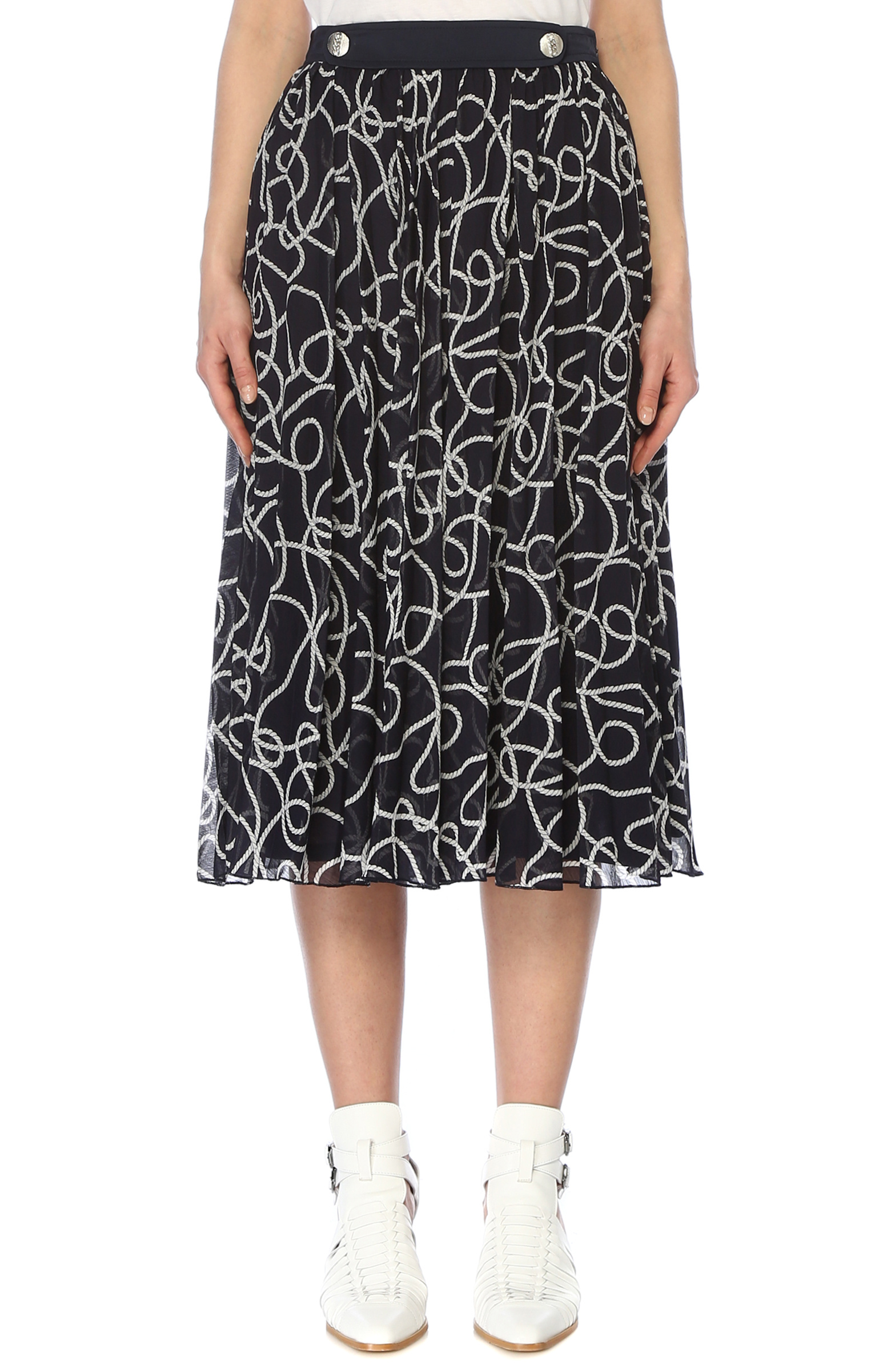 Lacivert Desenli Midi Etek