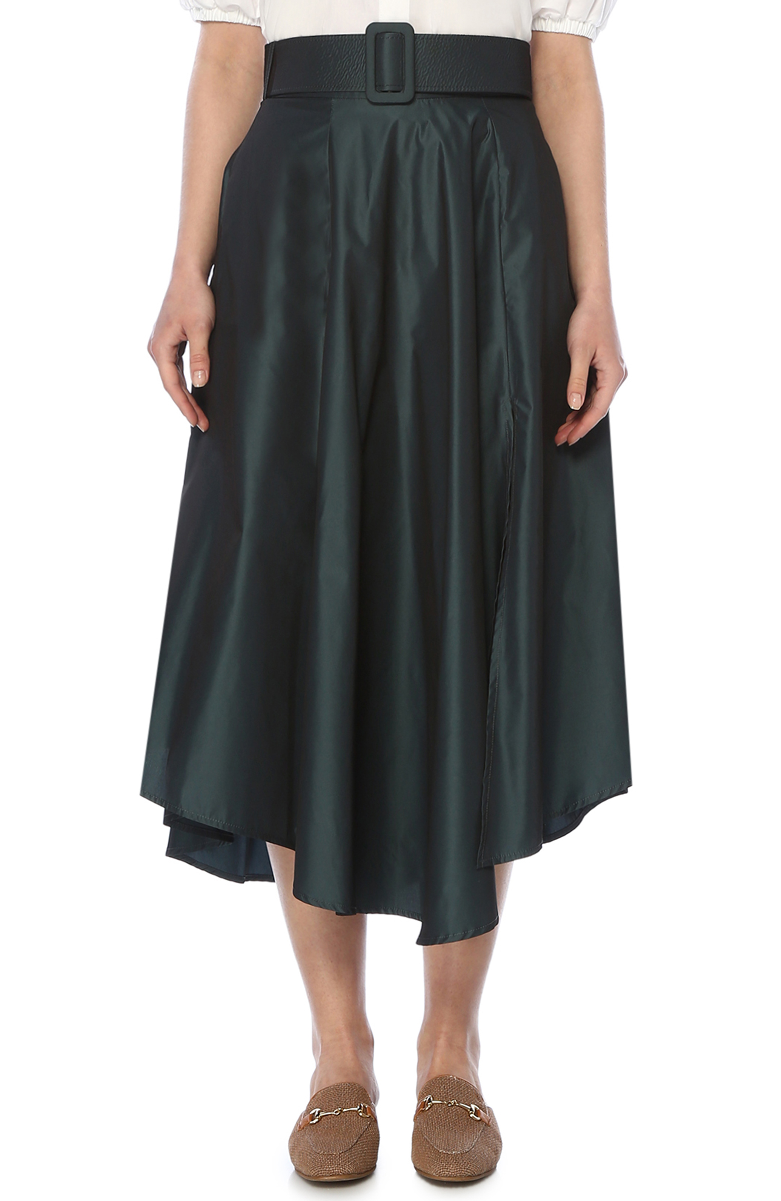 Petrol Asimetrik Kesim Midi Etek Petrol Asimetrik Kesim Midi Etek