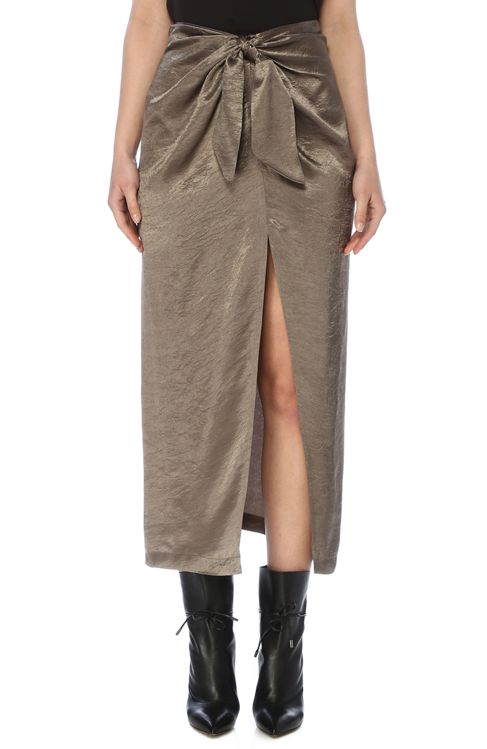 Metalik Gri Midi Etek