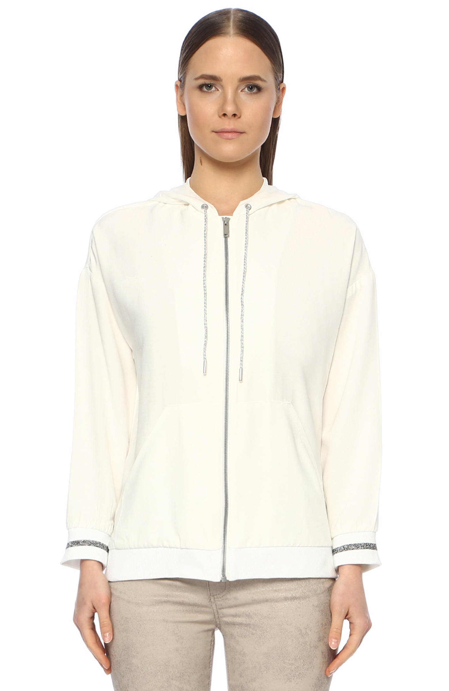 Basic Fit Beyaz Kapüşonlu Mont