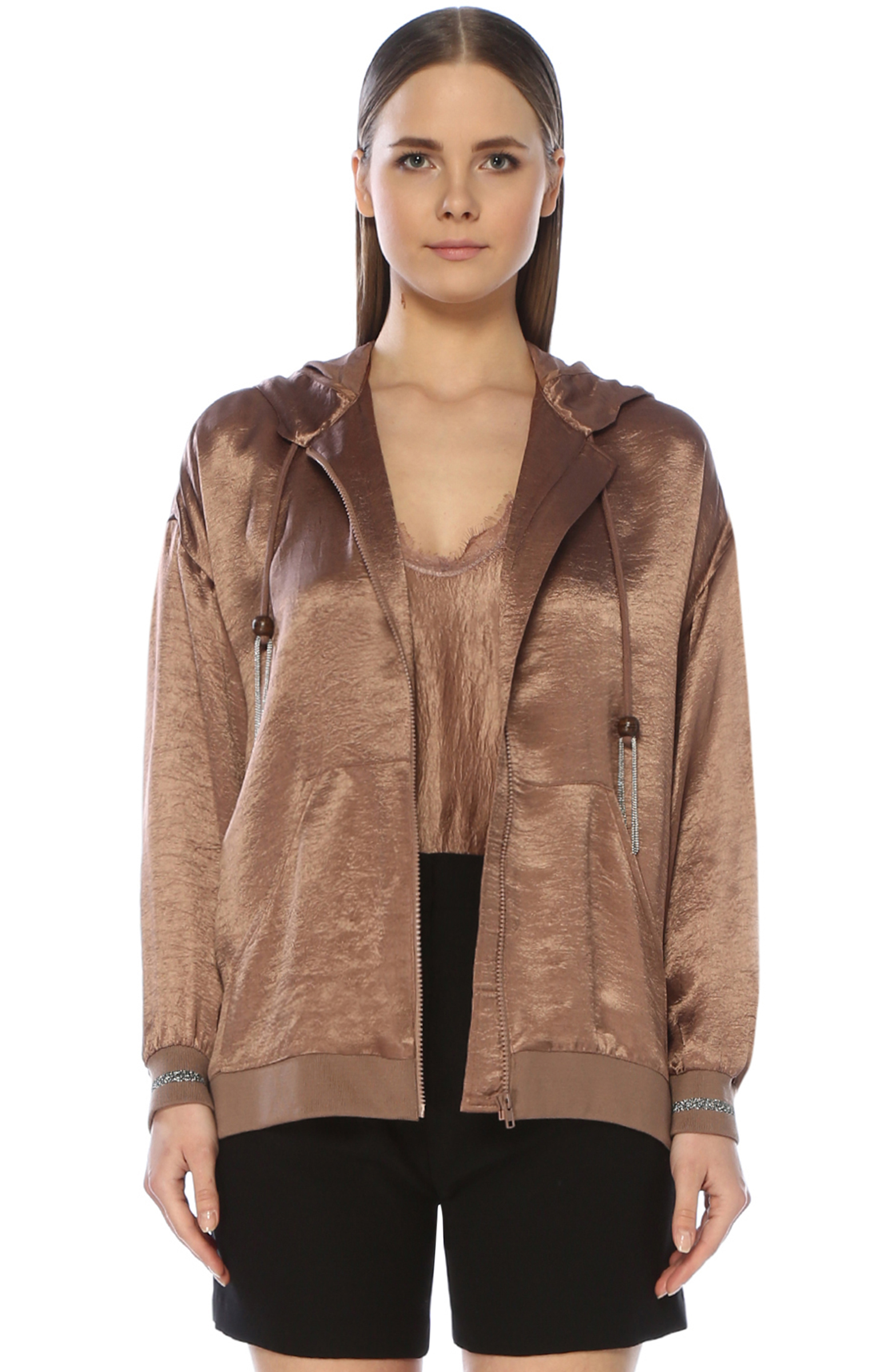 Basic Fit Metalik Pudra Kapüşonlu Mont Basic Fit Metalik Pudra Kapüşonlu Mont