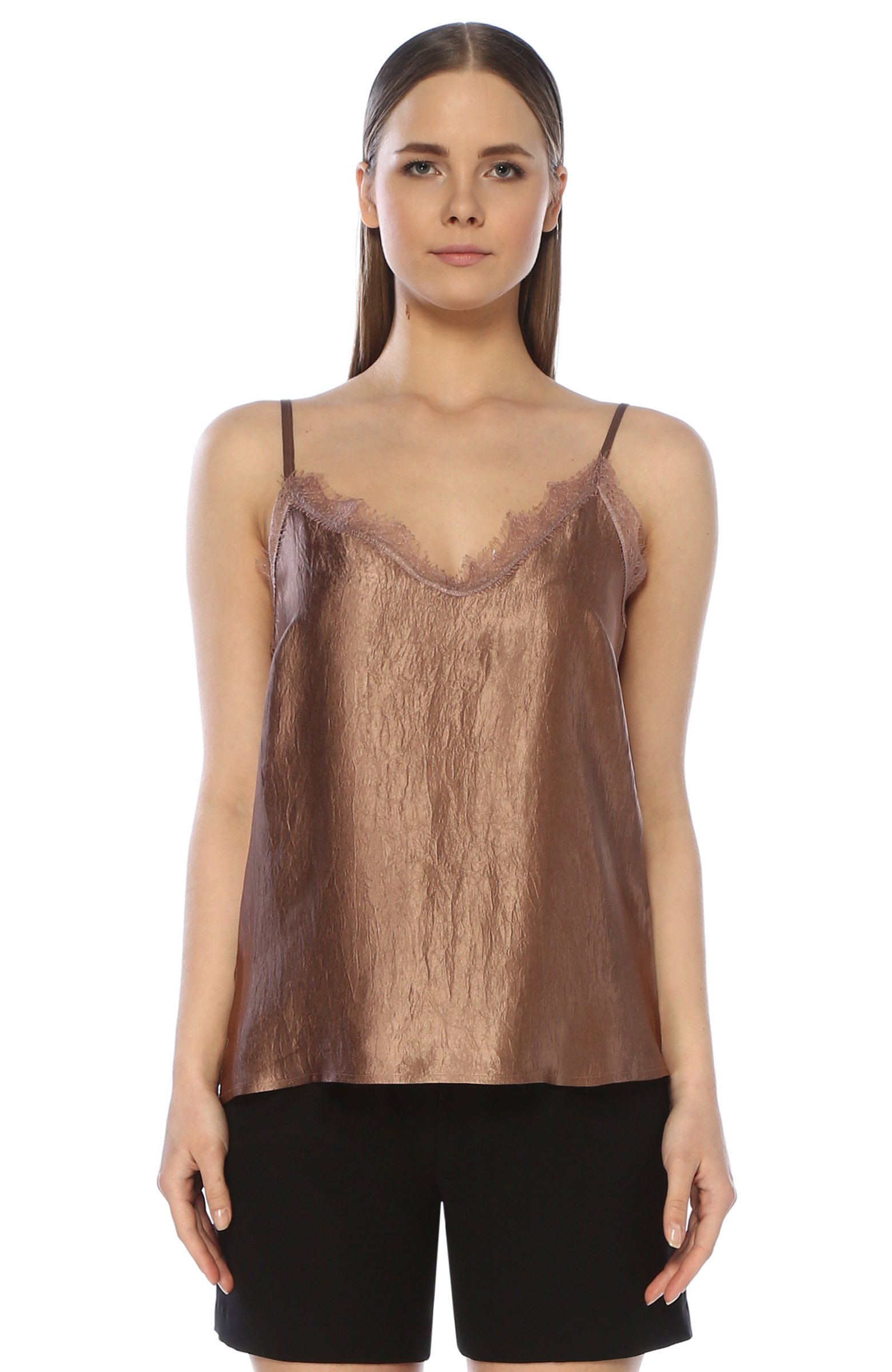 Metalik Pudra V Yaka Bluz Metalik Pudra V Yaka Bluz