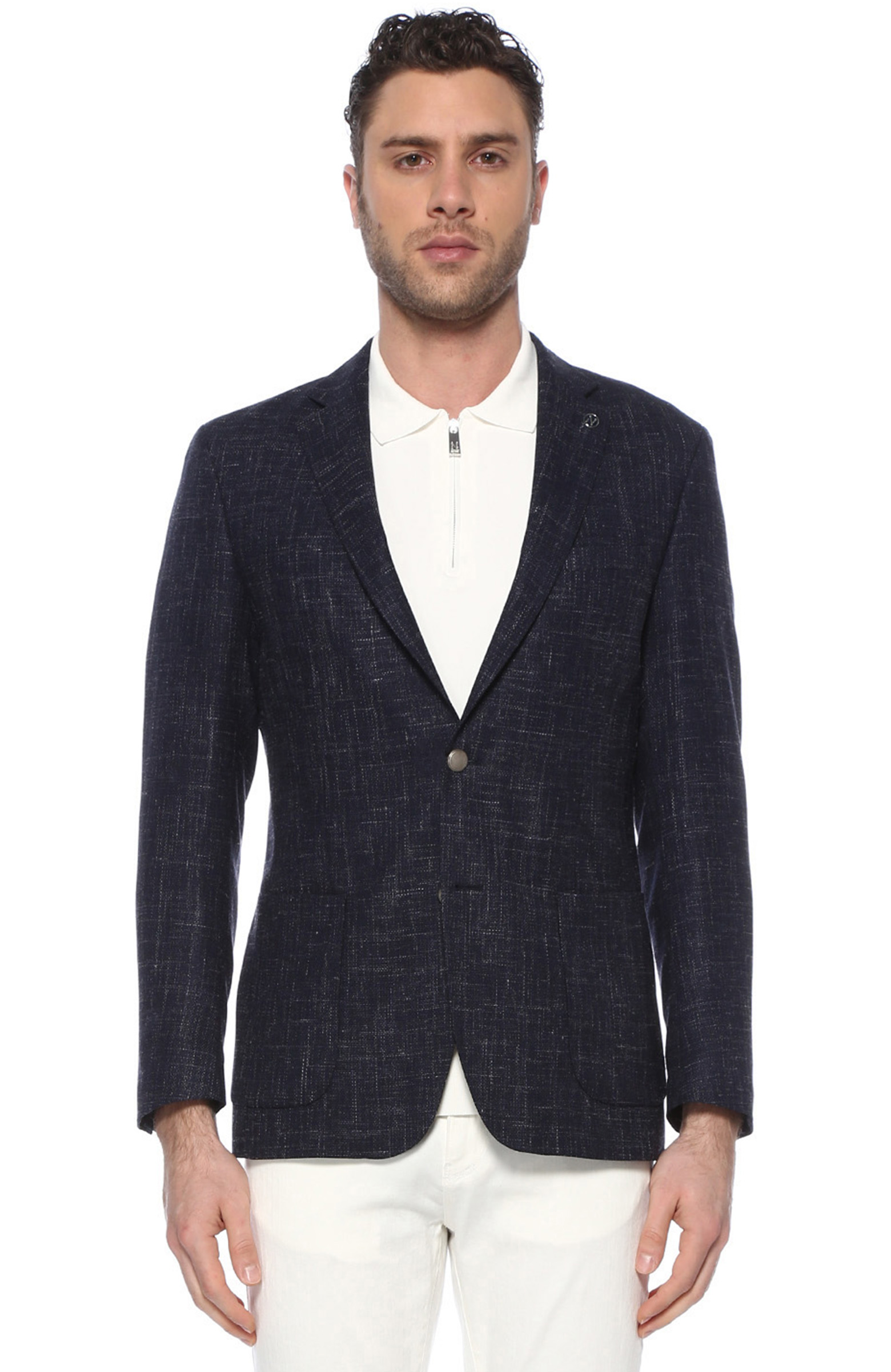 Lacivert Kelebek Yaka Yün Ceket