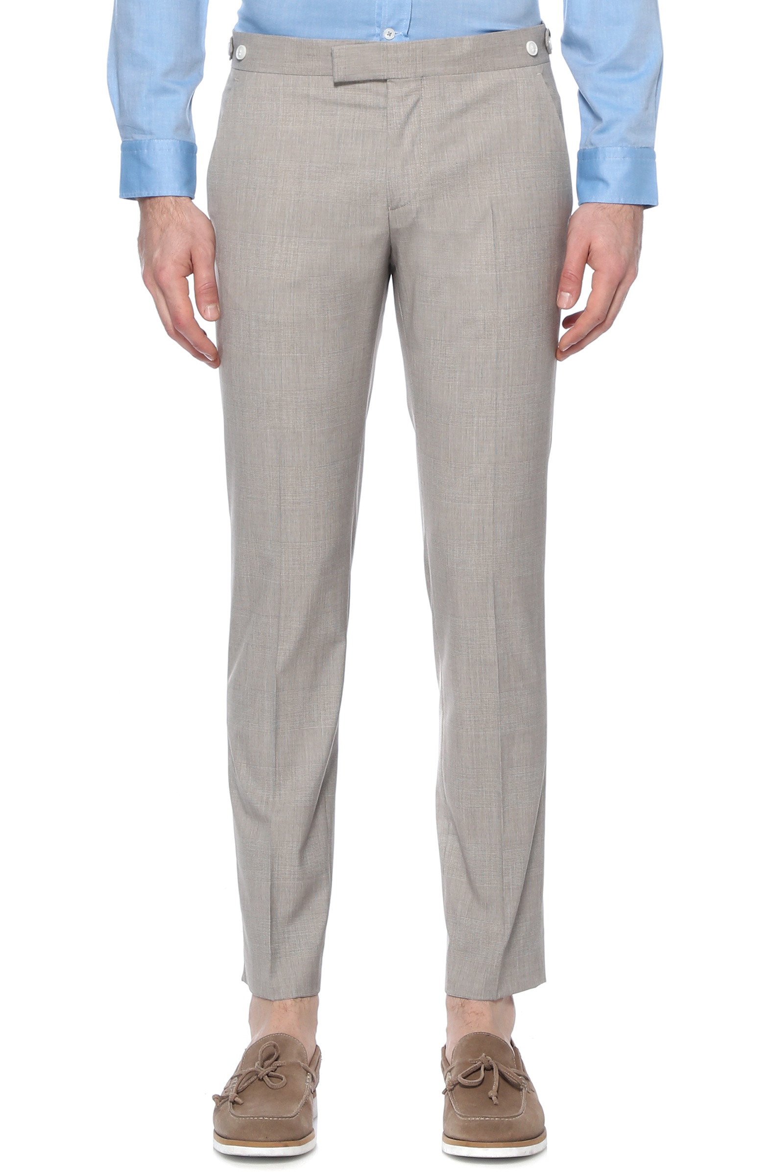 Bej Normal Bel Ekoseli Pantolon