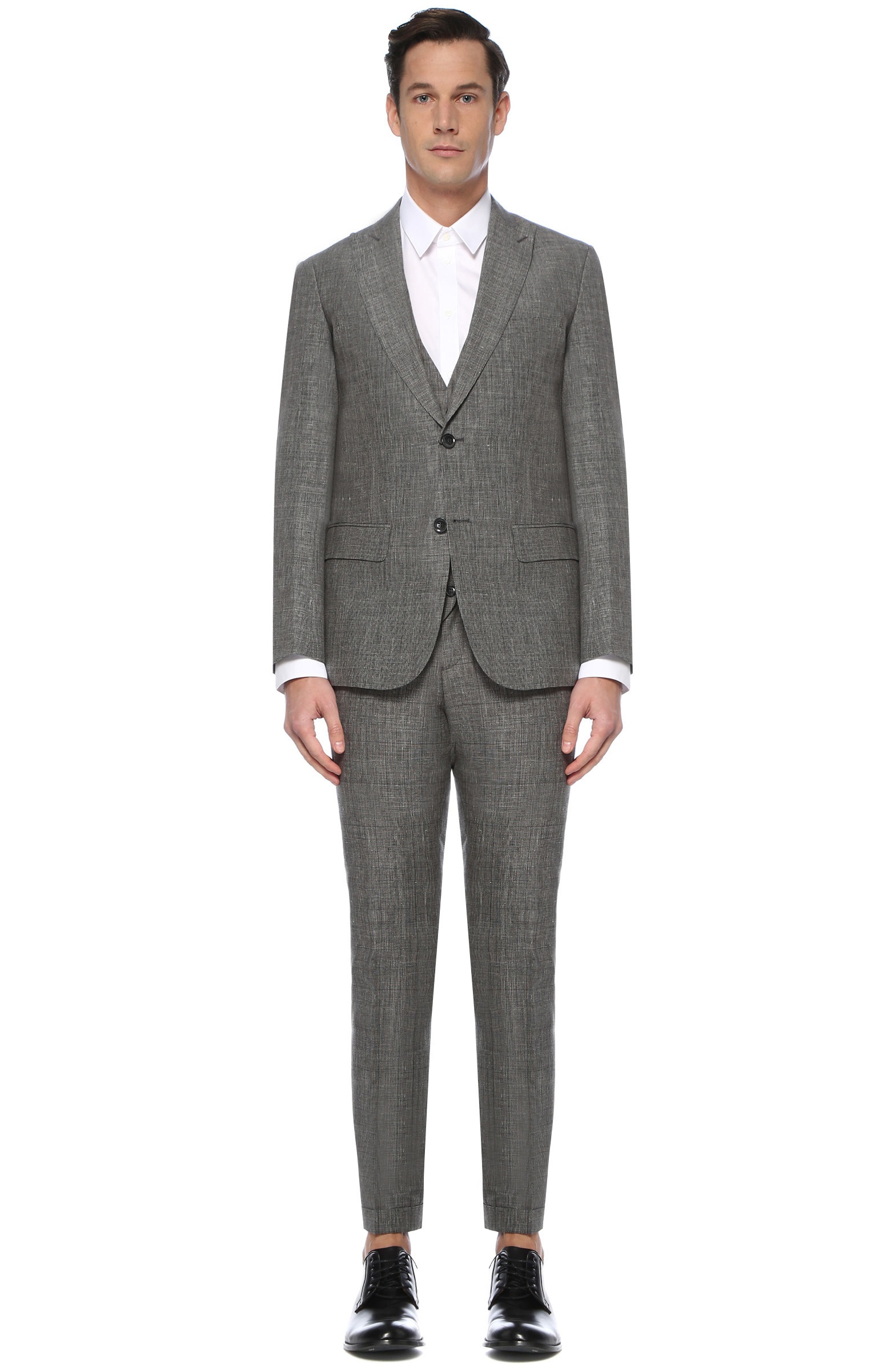 Drop 6 Slim Fit Gri Yelekli Keten Takım Elbise Drop 6 Slim Fit Gri Yelekli Keten Takım Elbise