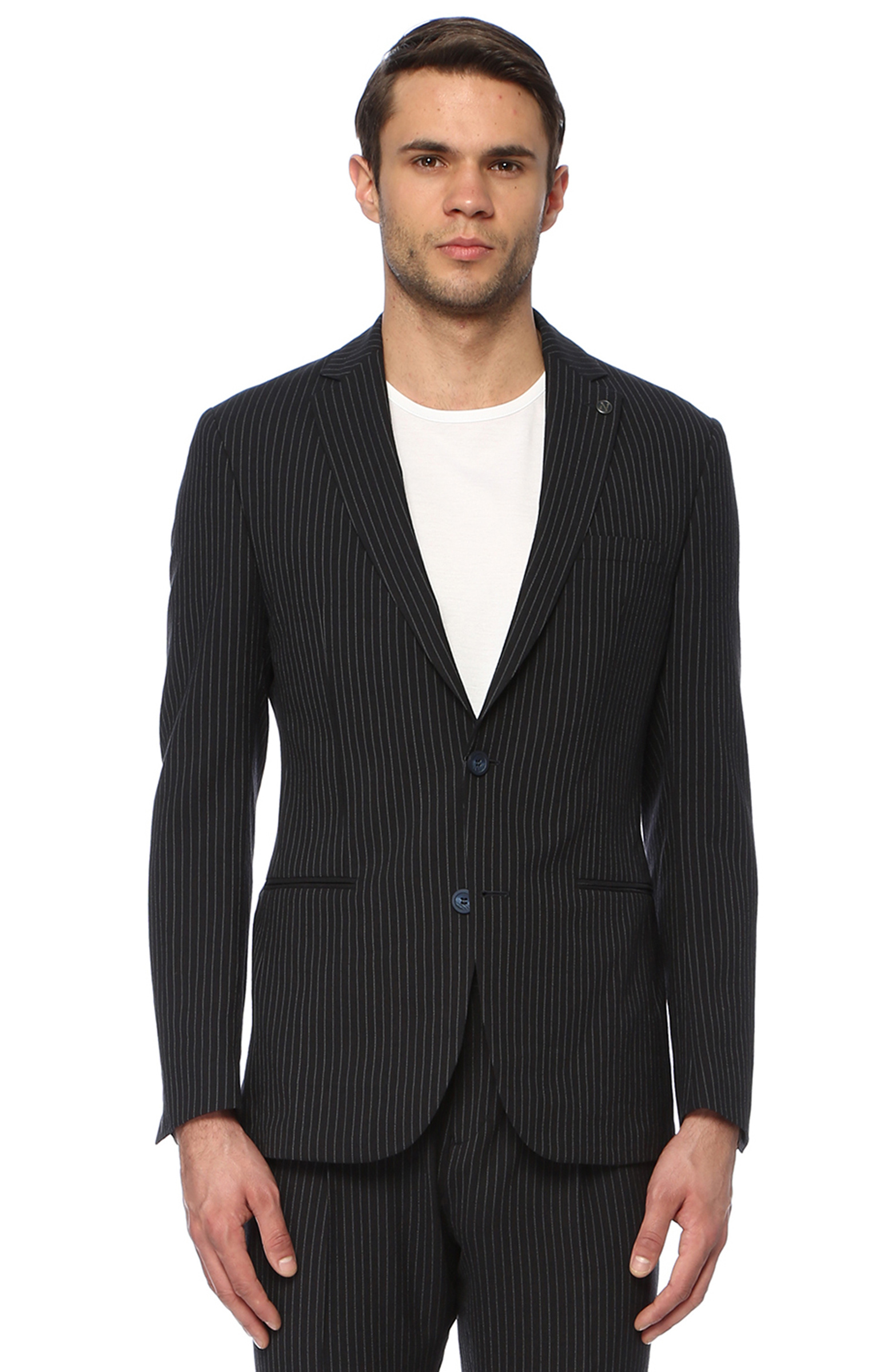 Lacivert Çizgili Yün Ceket Lacivert Çizgili Yün Ceket