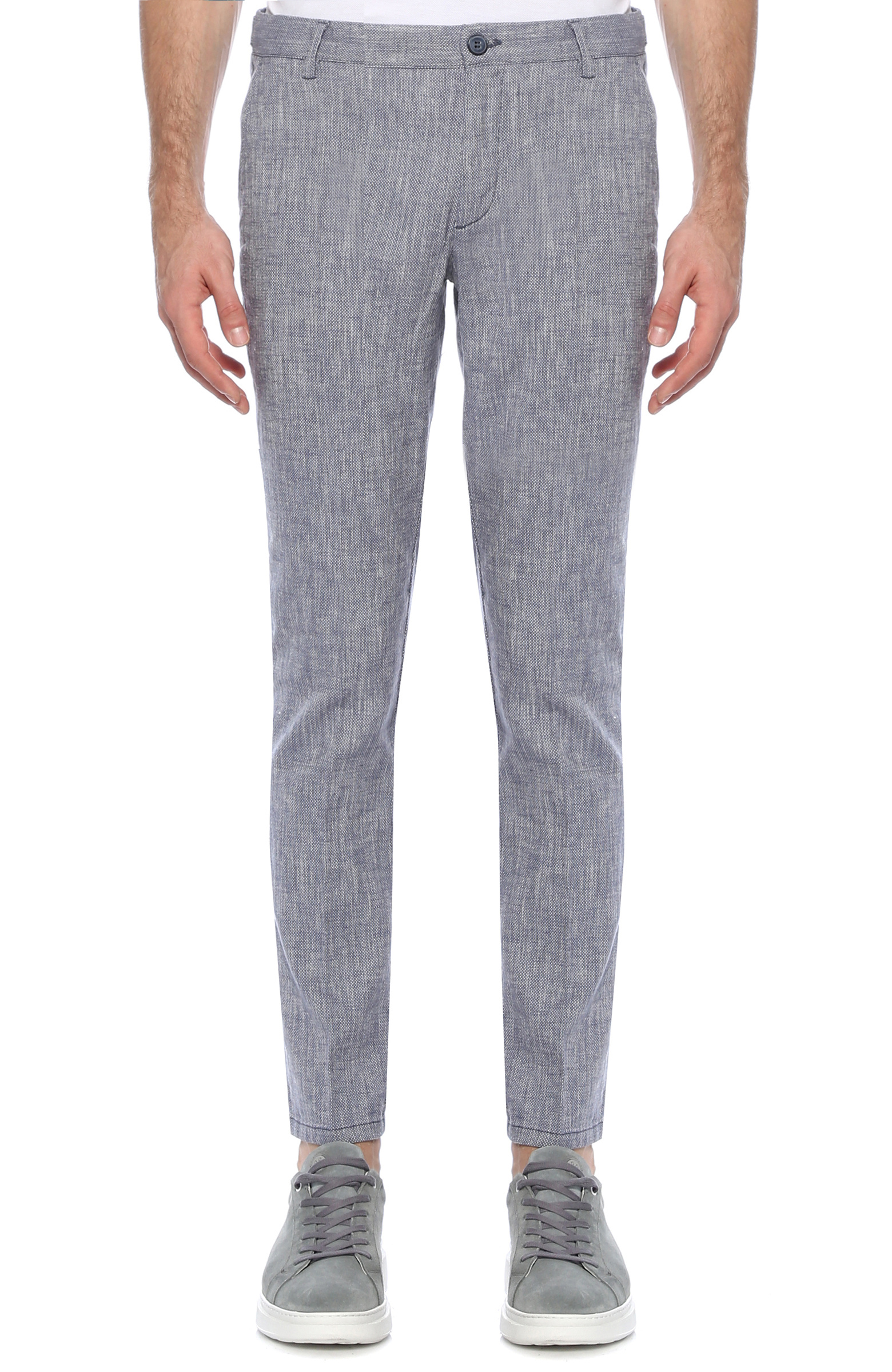 Mavi Desenli Dar Paça Pantolon