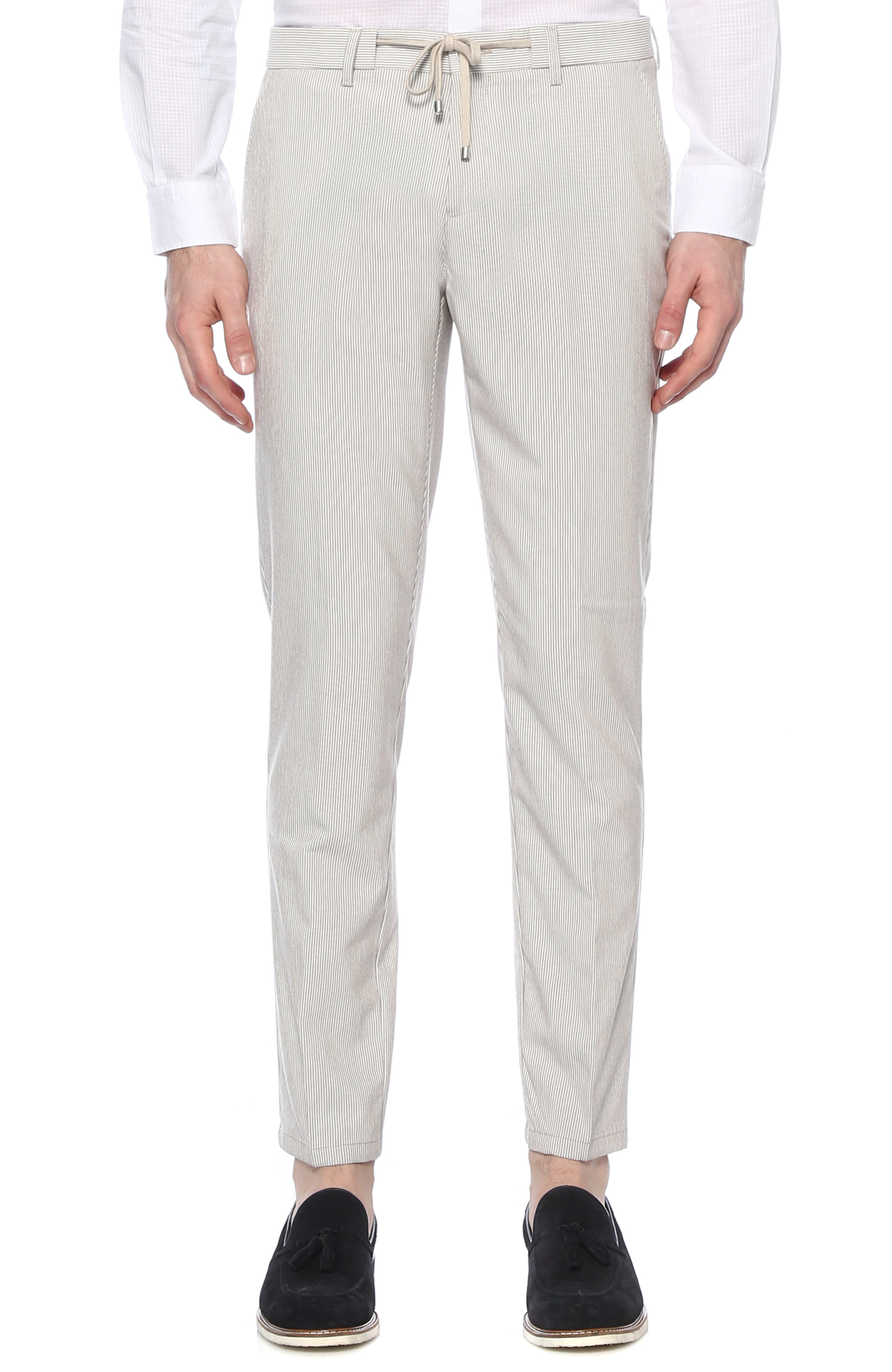 Bej Çizgi Desenli Jogger Pantolon