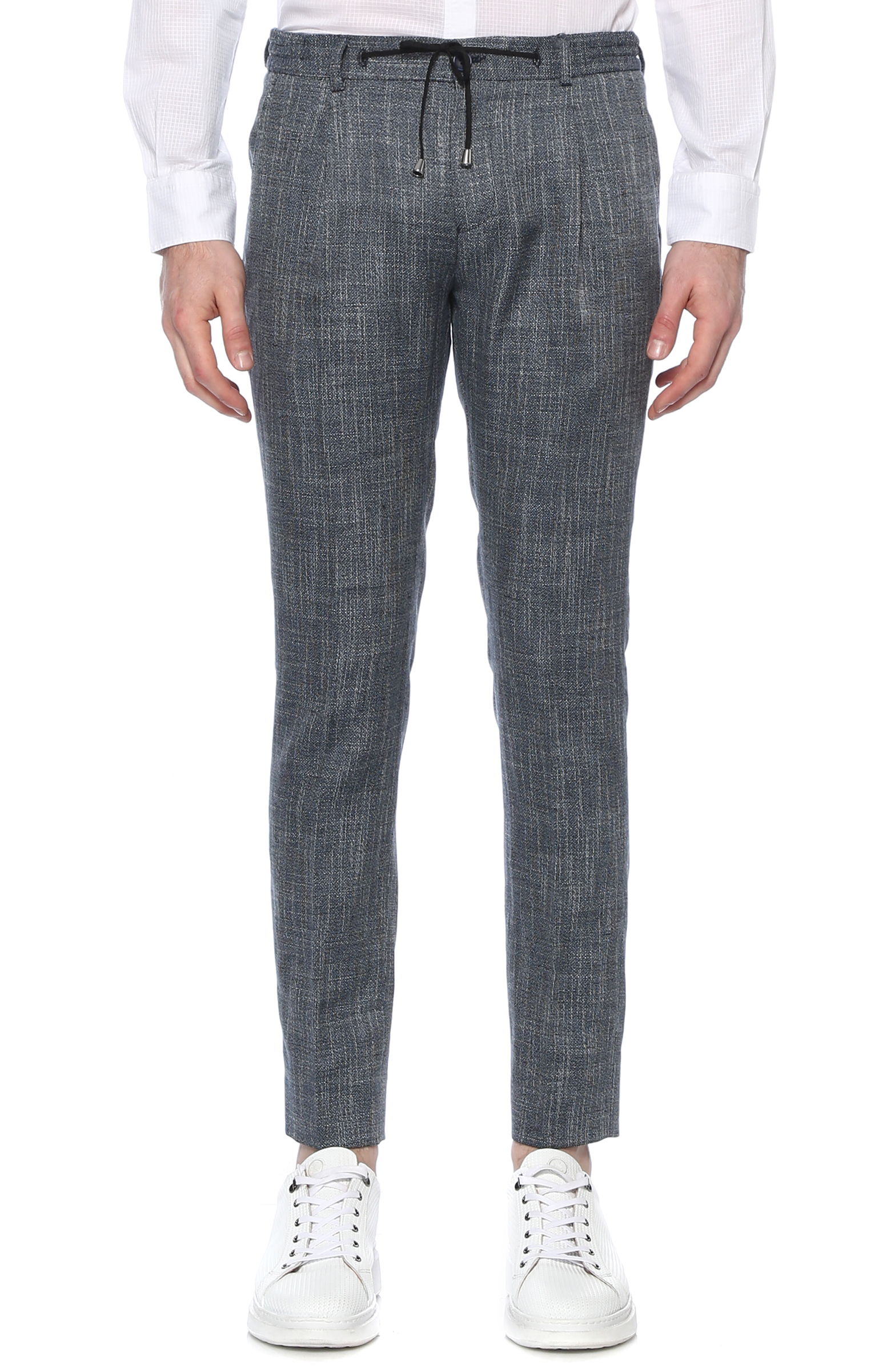 Gri Beli Kordonlu Keten Jogger Pantolon