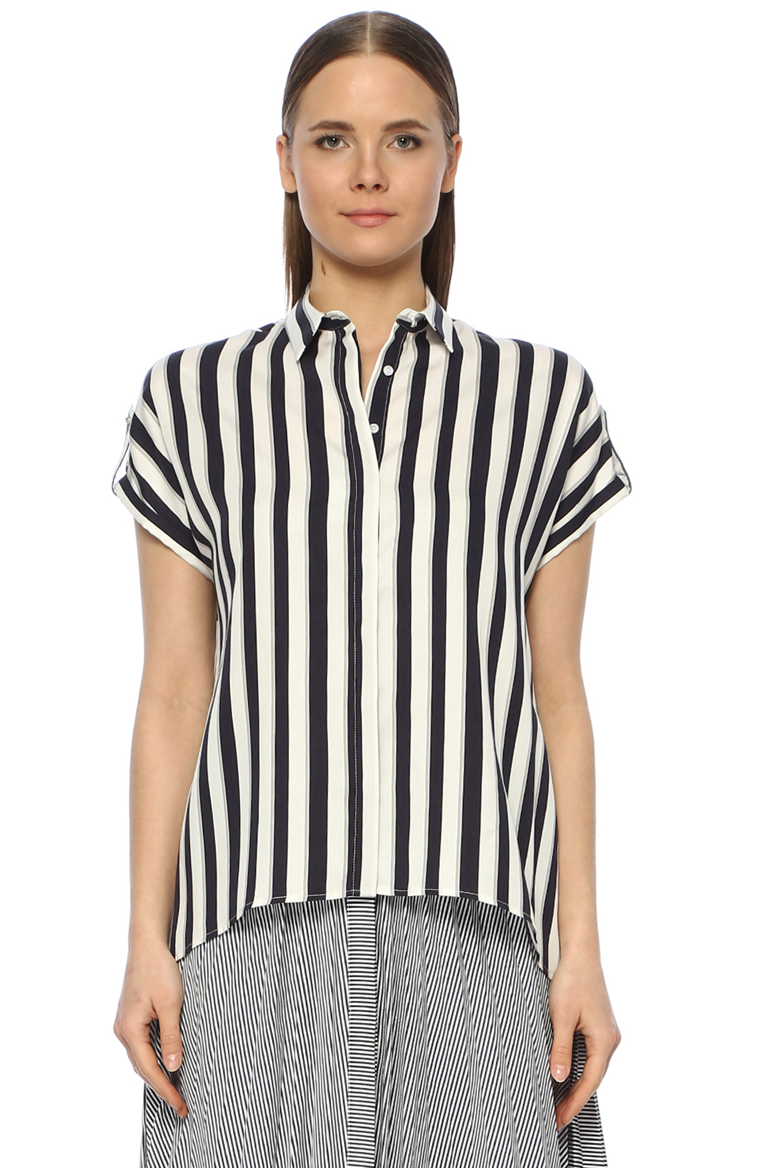 Basic Fit Lacivert Beyaz Çizgili Gömlek