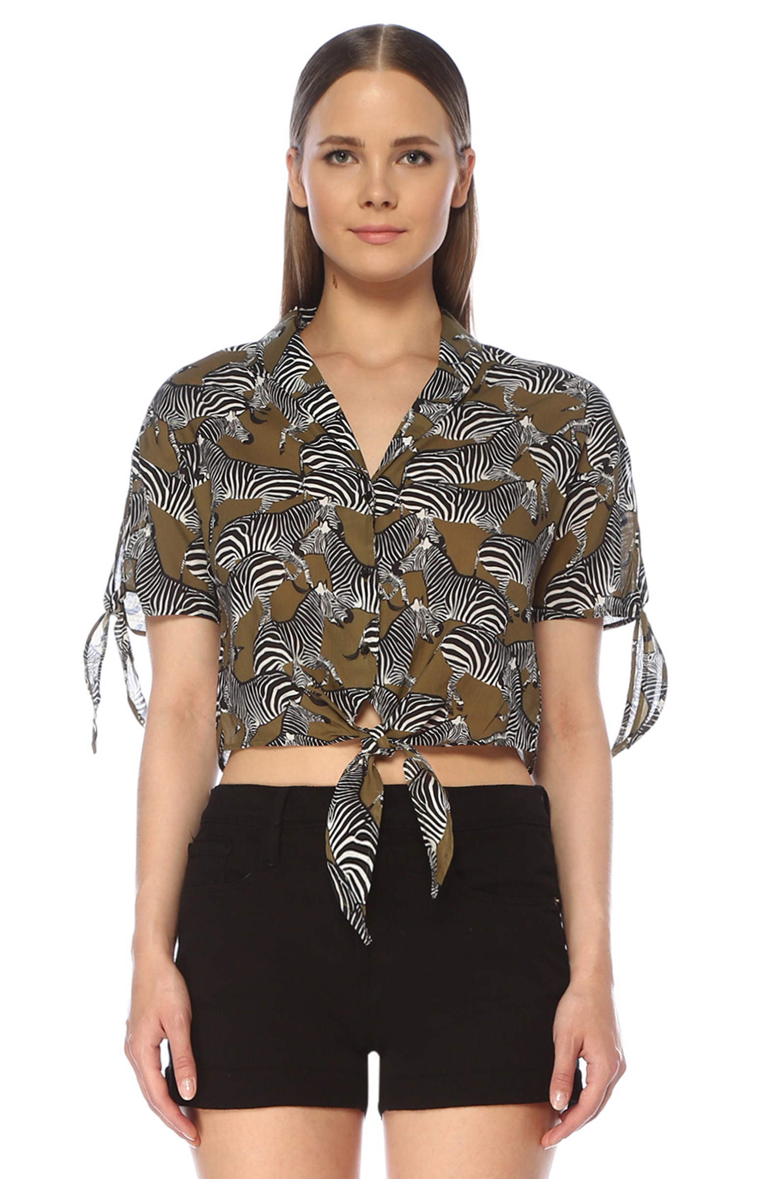 Siyah Haki Zebra Desenli Gömlek