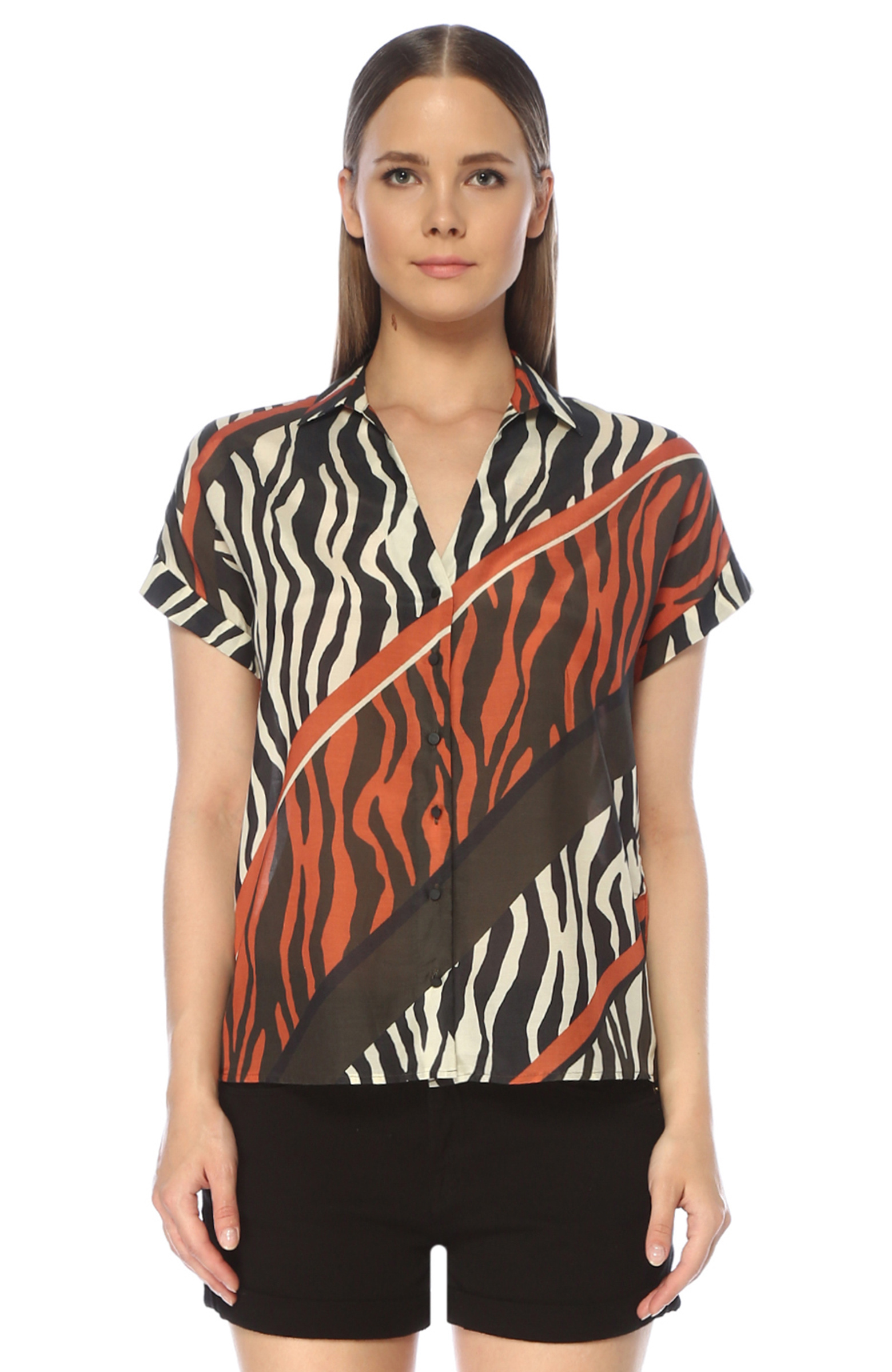 Siyah Haki Zebra Desenli Gömlek