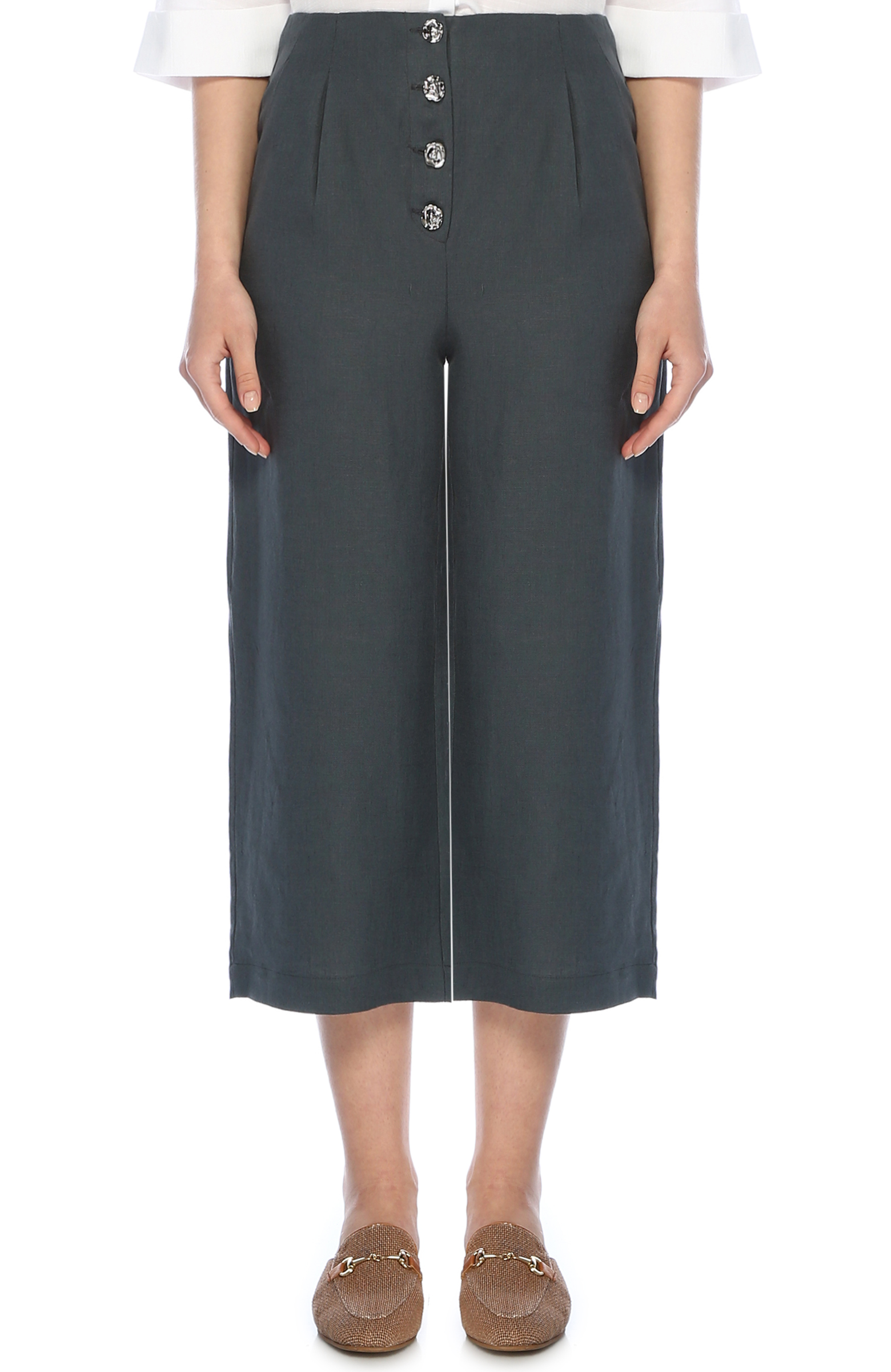 Basic Fit Petrol Bol Paça Keten Pantolon Basic Fit Petrol Bol Paça Keten Pantolon