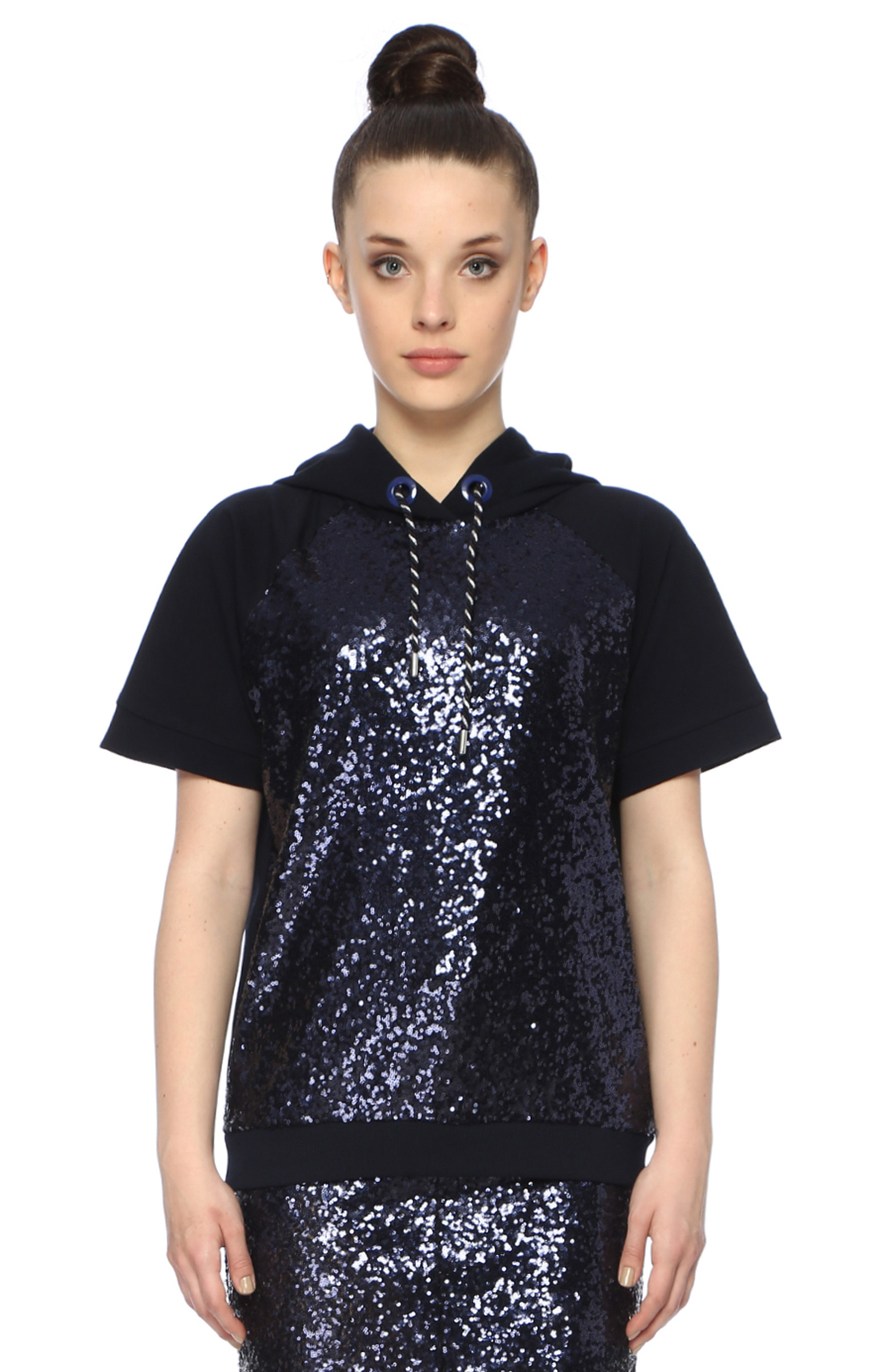 Lacivert Kapüşonlu Payetli Sweatshirt Lacivert Kapüşonlu Payetli Sweatshirt