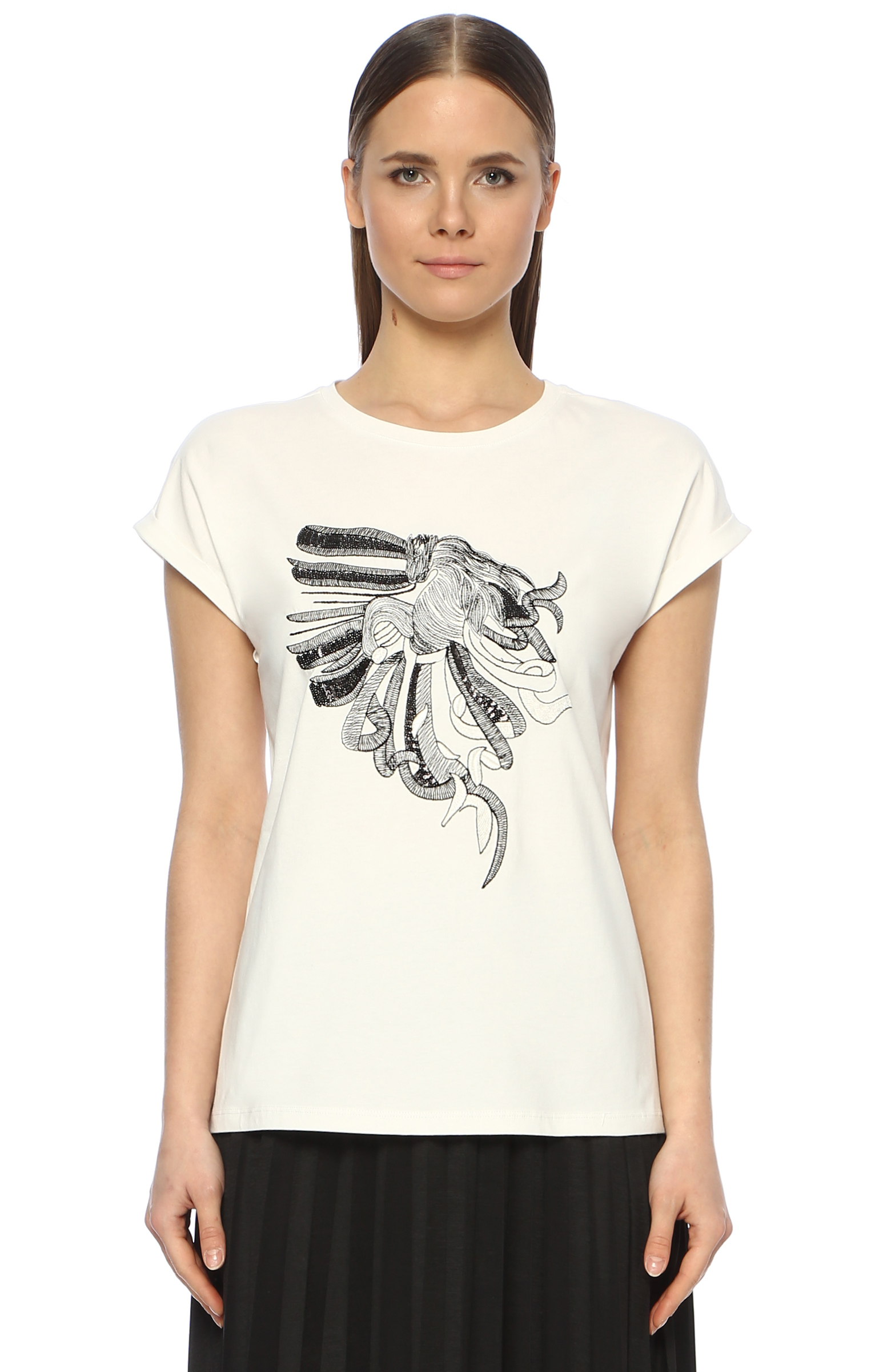 Beyaz Baskılı Basic T-shirt Beyaz Baskılı Basic T-shirt