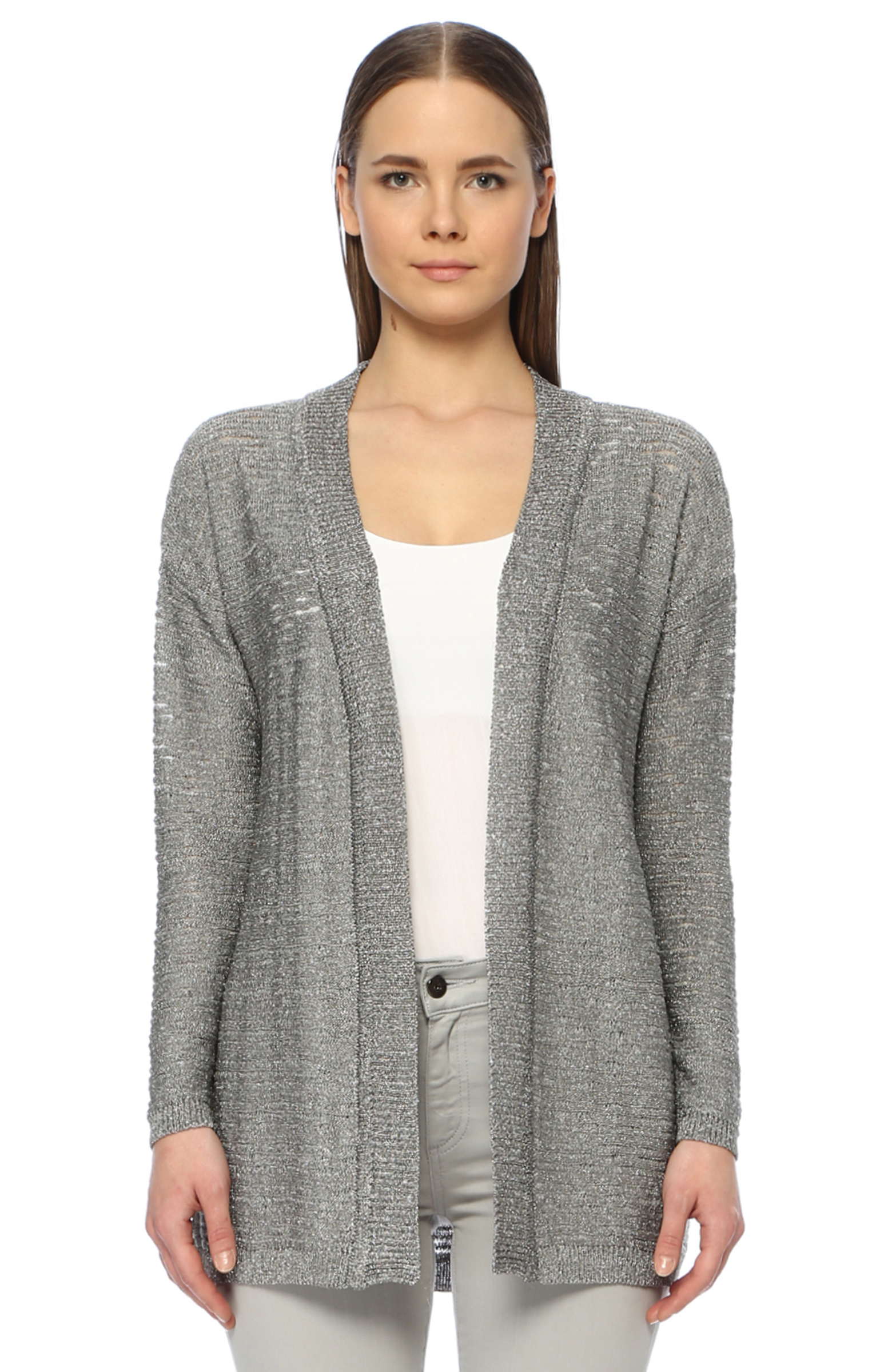 Basic Fit Gri Dokulu Hırka