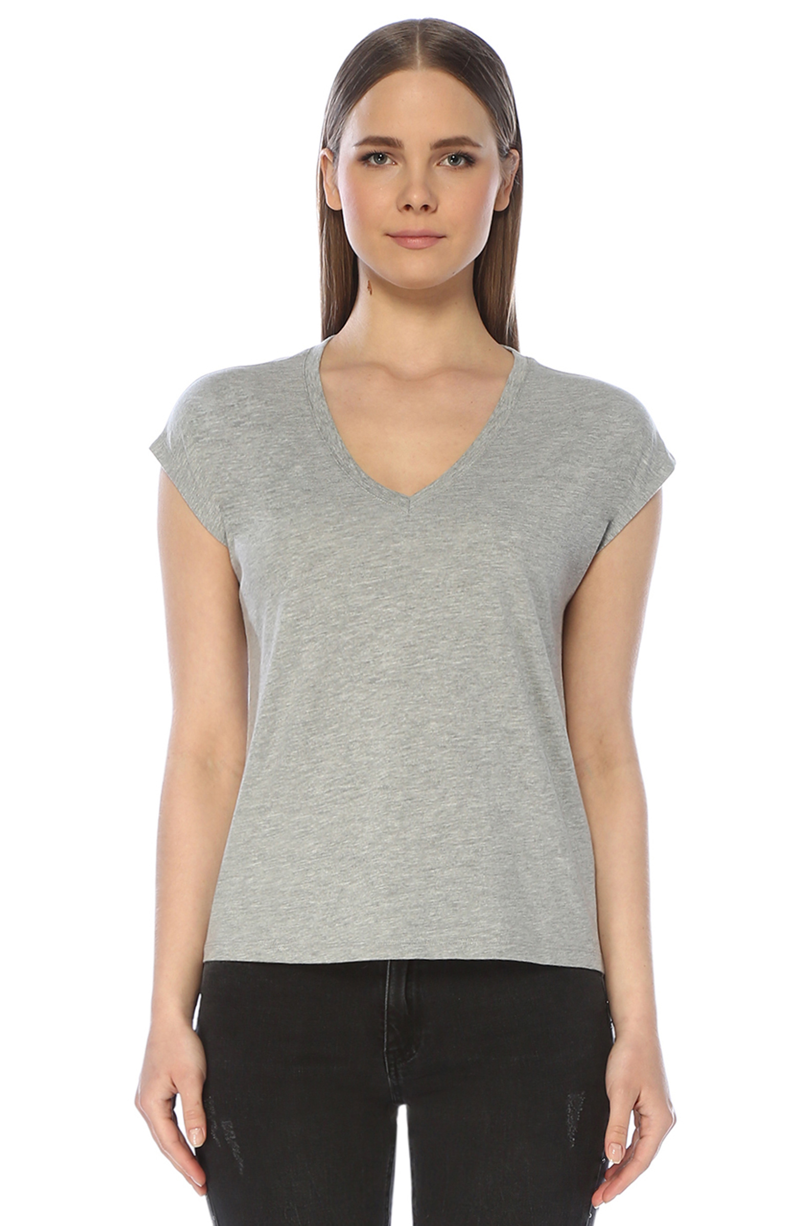 Gri V Yaka T-shirt
