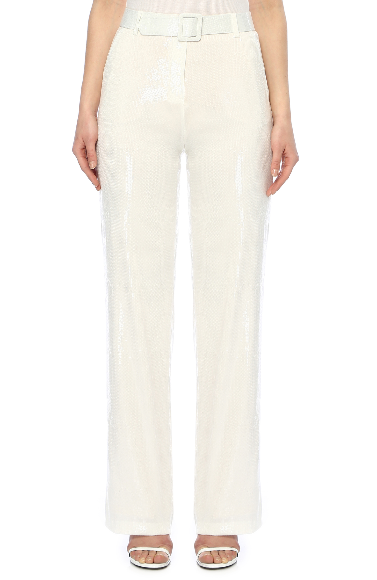 Regular Fit Beyaz Payet Detaylı Pantolon