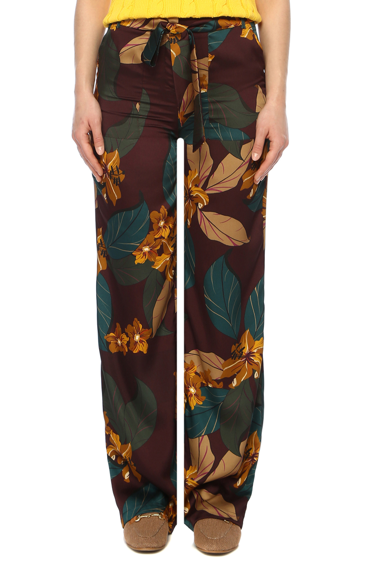 Regular Fit Bordo Karışık Desenli Pantolon