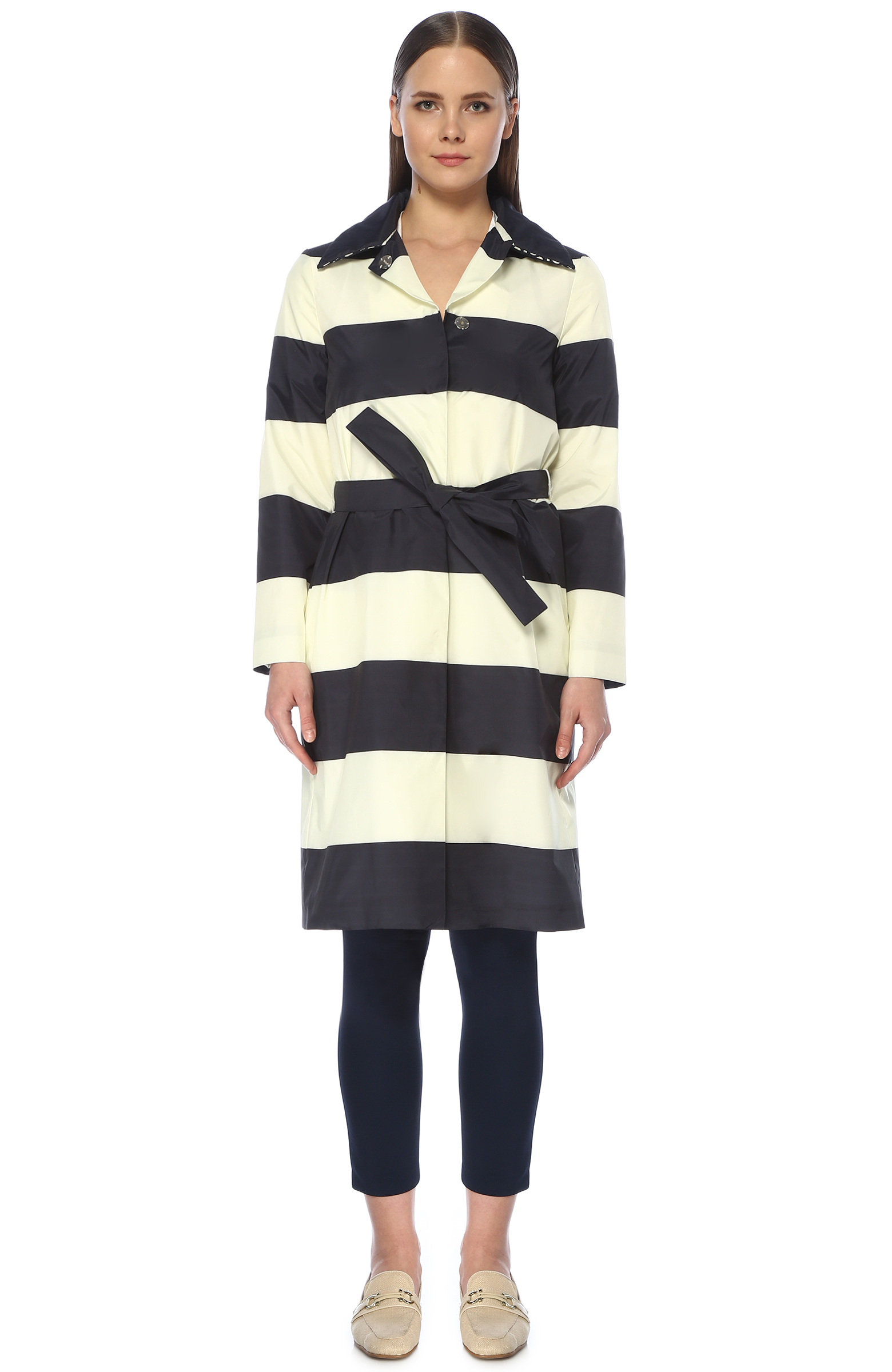 Regular Fit Lacivert Beyaz Çizgili Pardösü Regular Fit Lacivert Beyaz Çizgili Pardösü