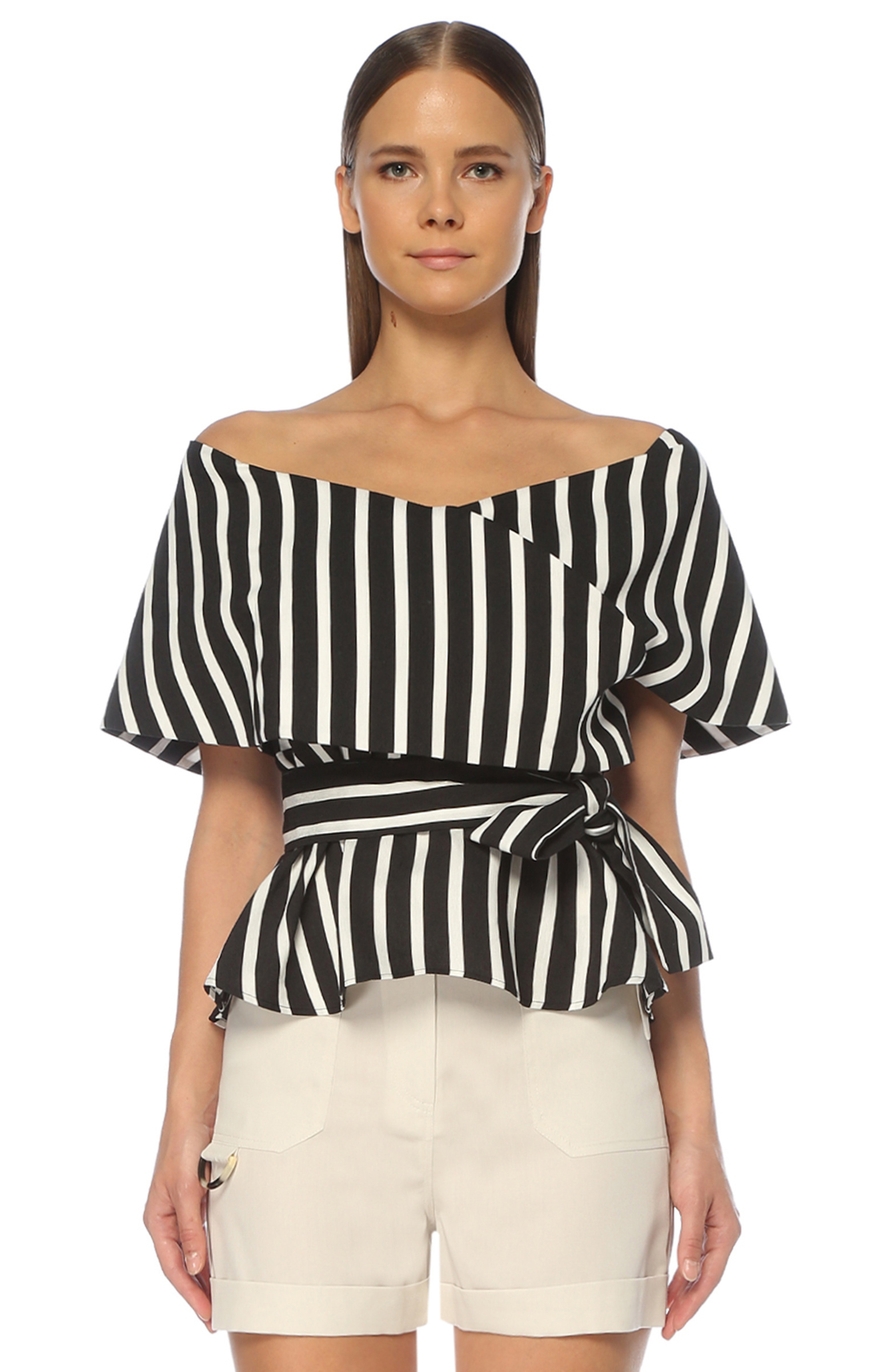 Siyah Beyaz Çizgili Straplez Bluz