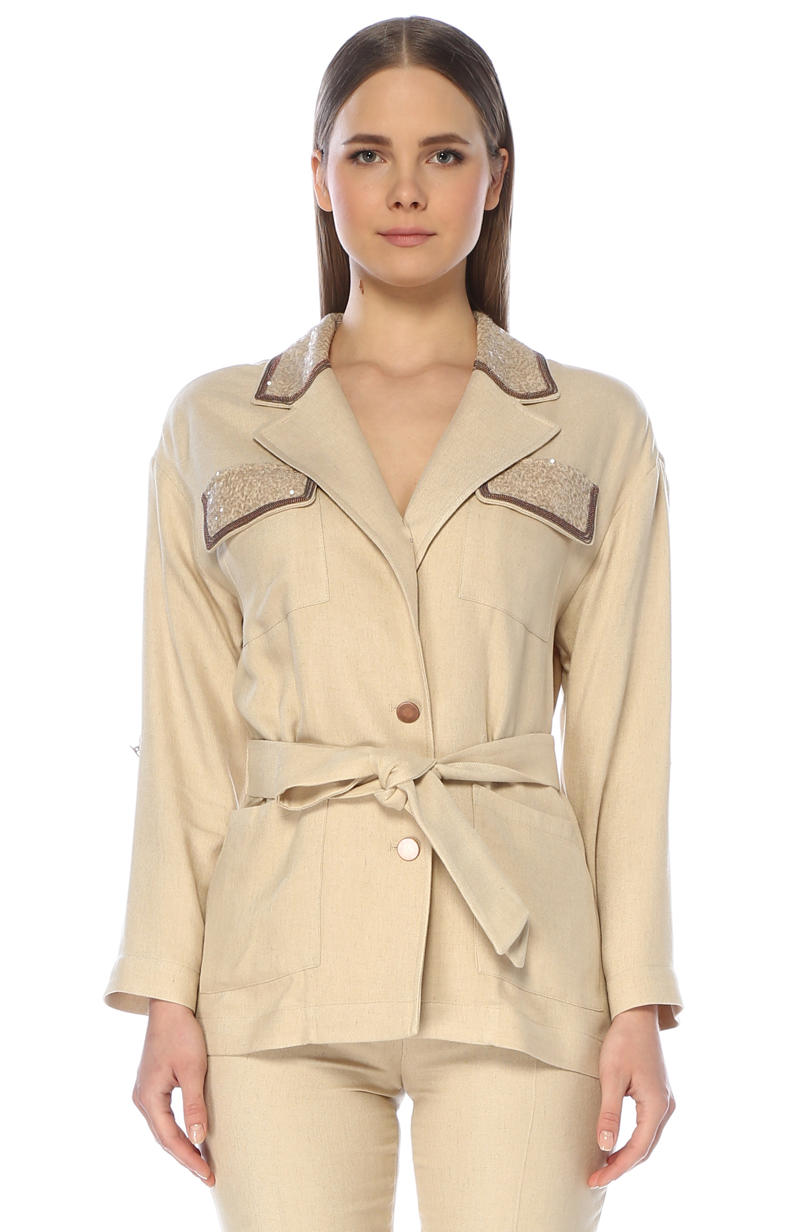 Regular Fit Bej Kelebek Yaka Ceket