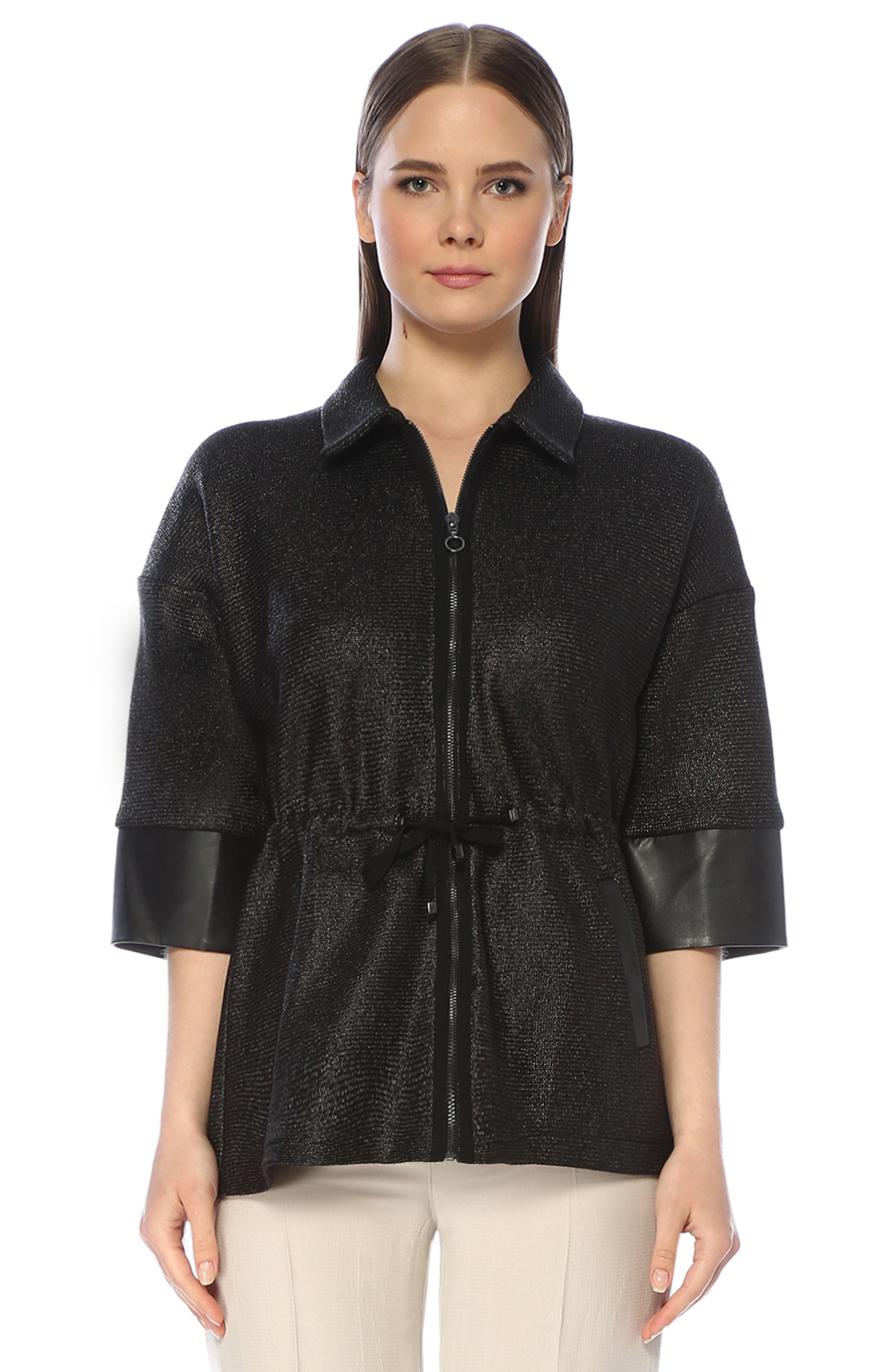 Regular Fit Siyah Beli Büzgülü Ceket Regular Fit Siyah Beli Büzgülü Ceket