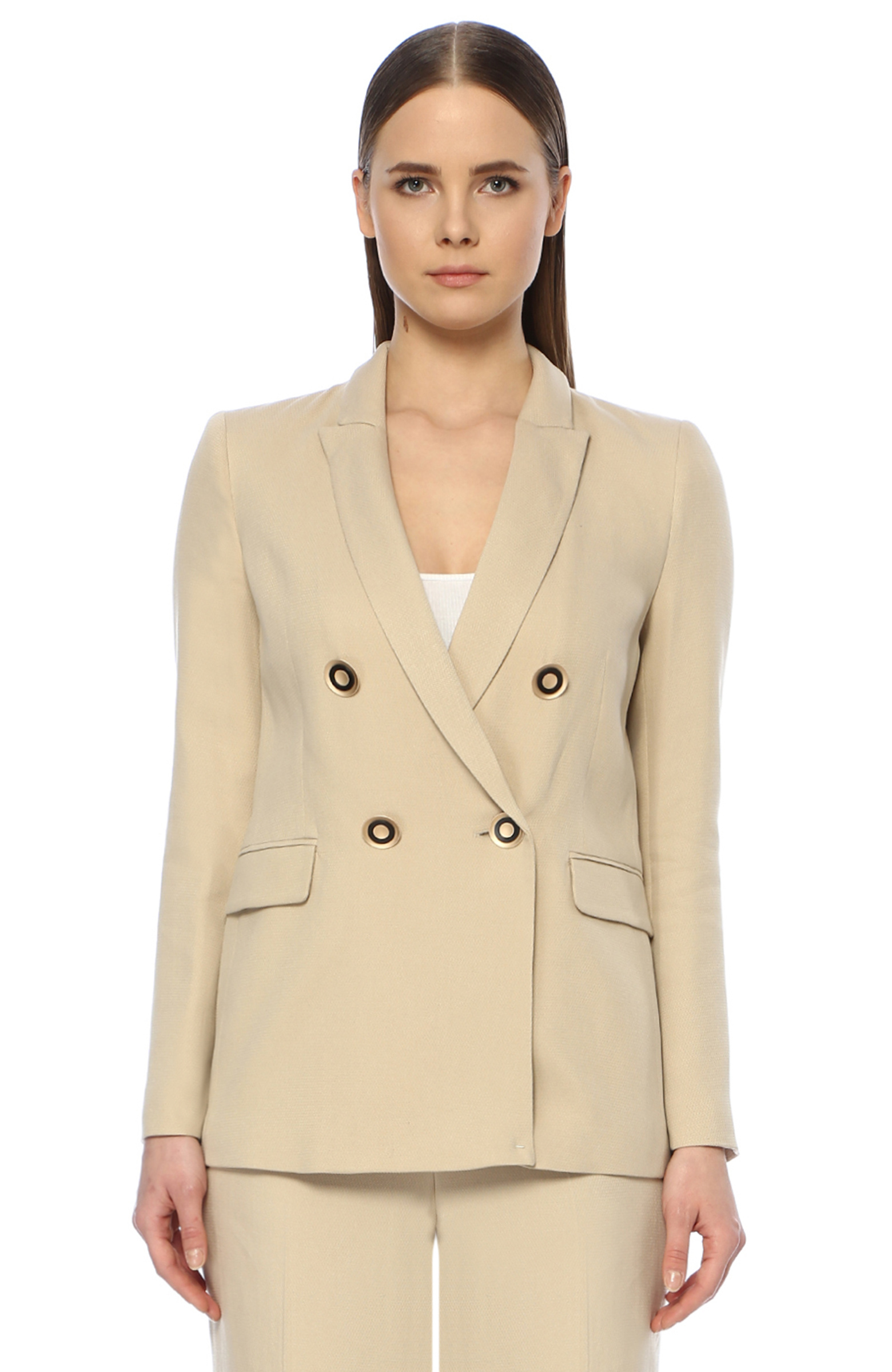 Regular Fit Bej Kruvaze Ceket