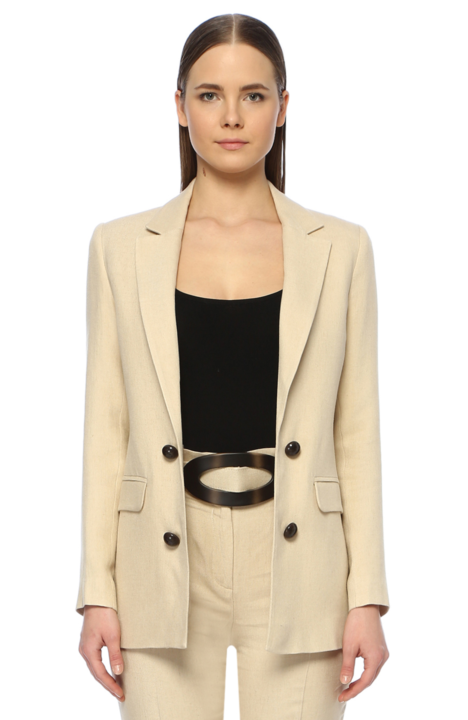 Regular Fit Bej Kelebek Yaka Ceket