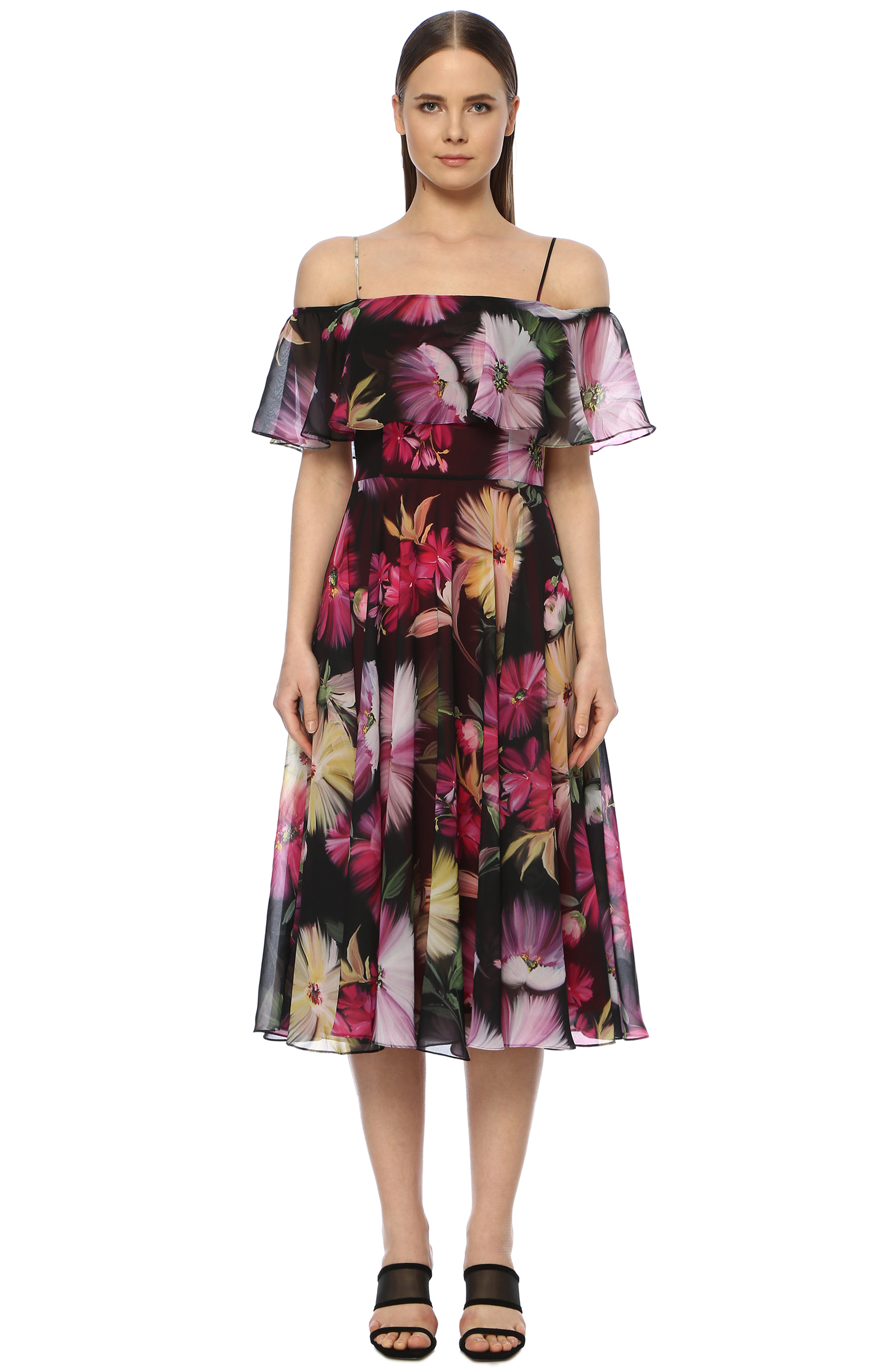 Siyah Çiçek Desenli Midi Elbise Siyah Çiçek Desenli Midi Elbise