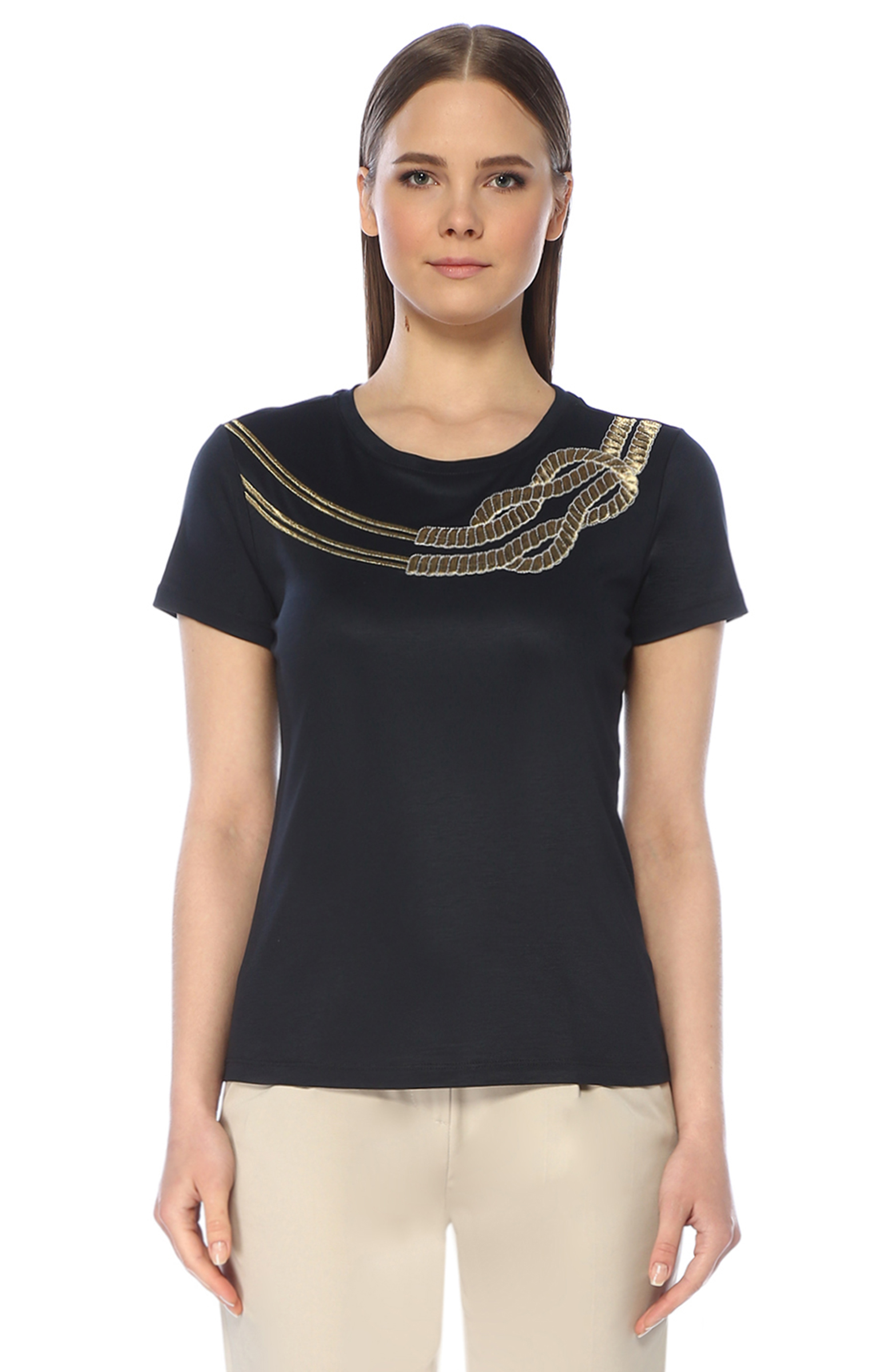 Lacivert Halat Desen İşlemeli T-shirt Lacivert Halat Desen İşlemeli T-shirt