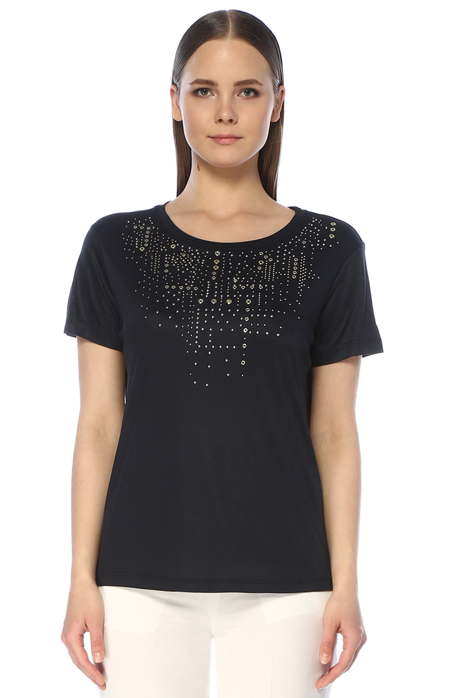 Lacivert Bisiklet Yaka T-shirt