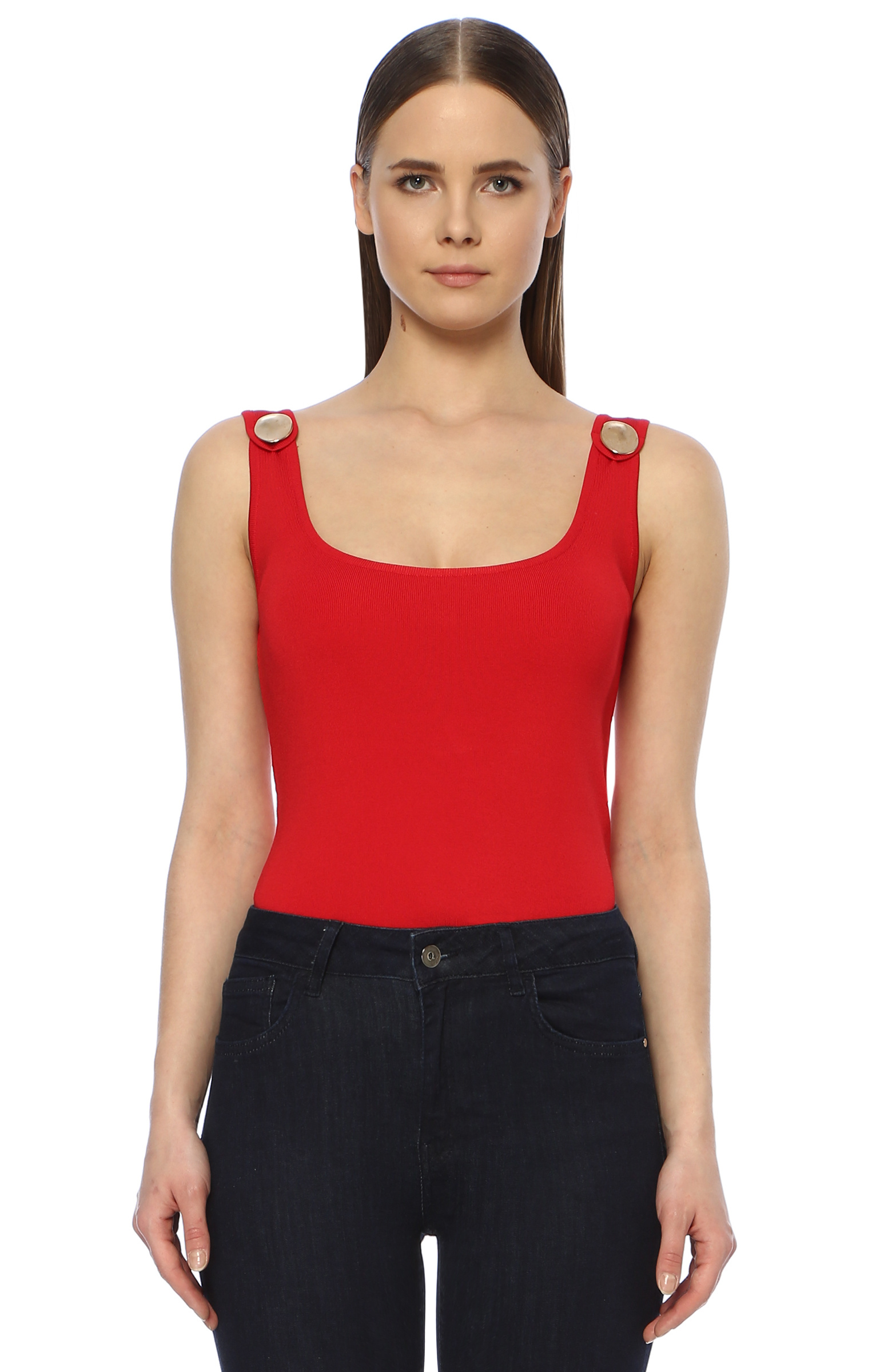 Slim Fit Kırmızı Kolsuz Kazak Slim Fit Kırmızı Kolsuz Kazak