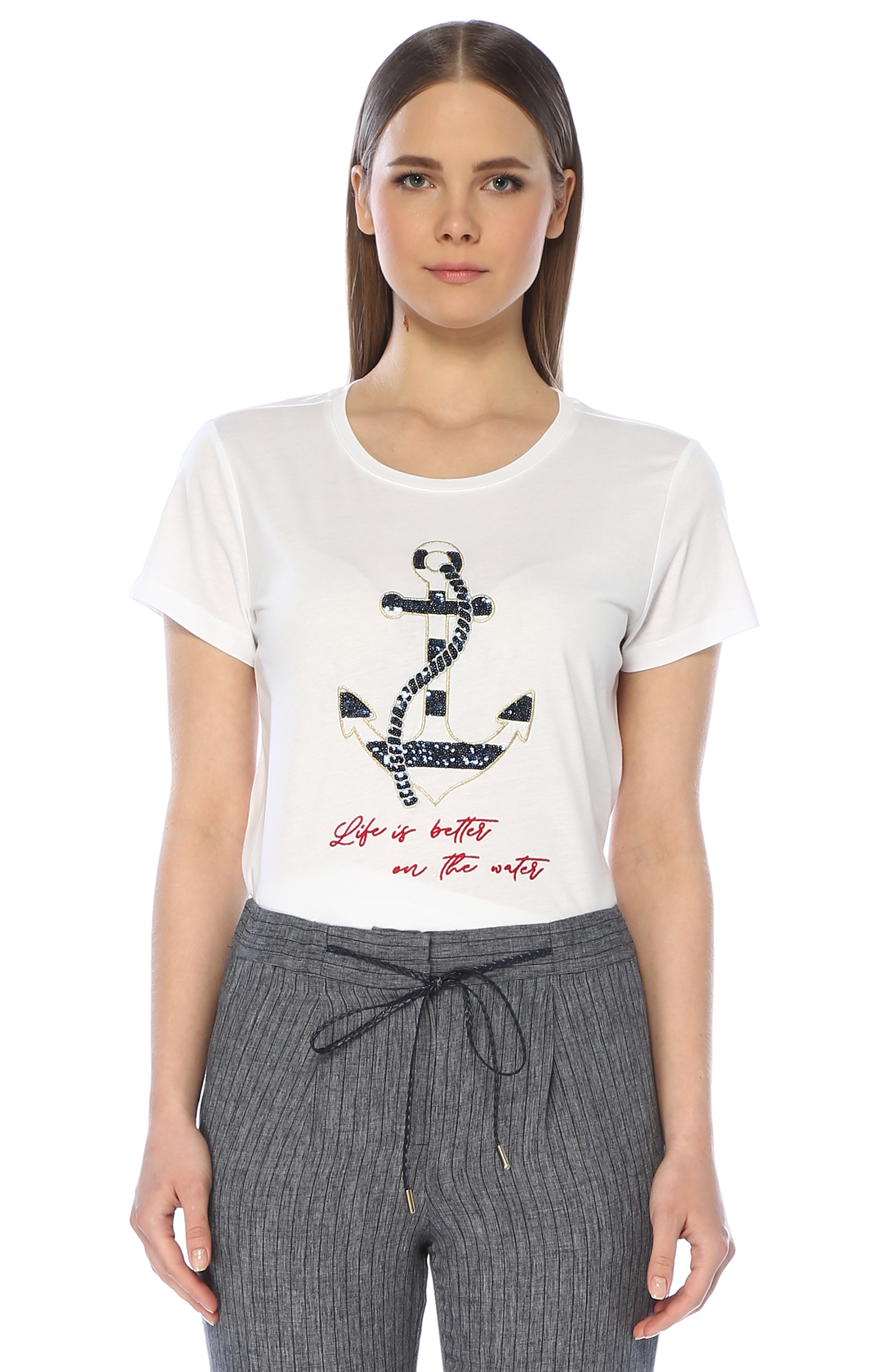 Beyaz Çapa Baskılı Basic T-shirt Beyaz Çapa Baskılı Basic T-shirt