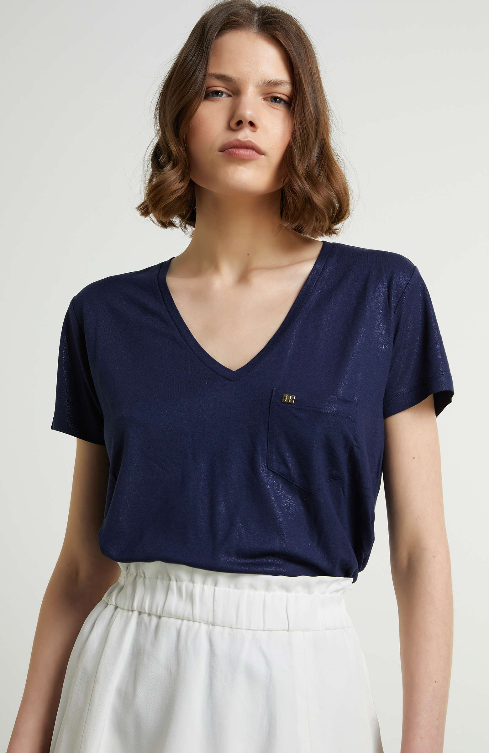 Regular Fit Lacivert V Yaka Cepli T-shirt