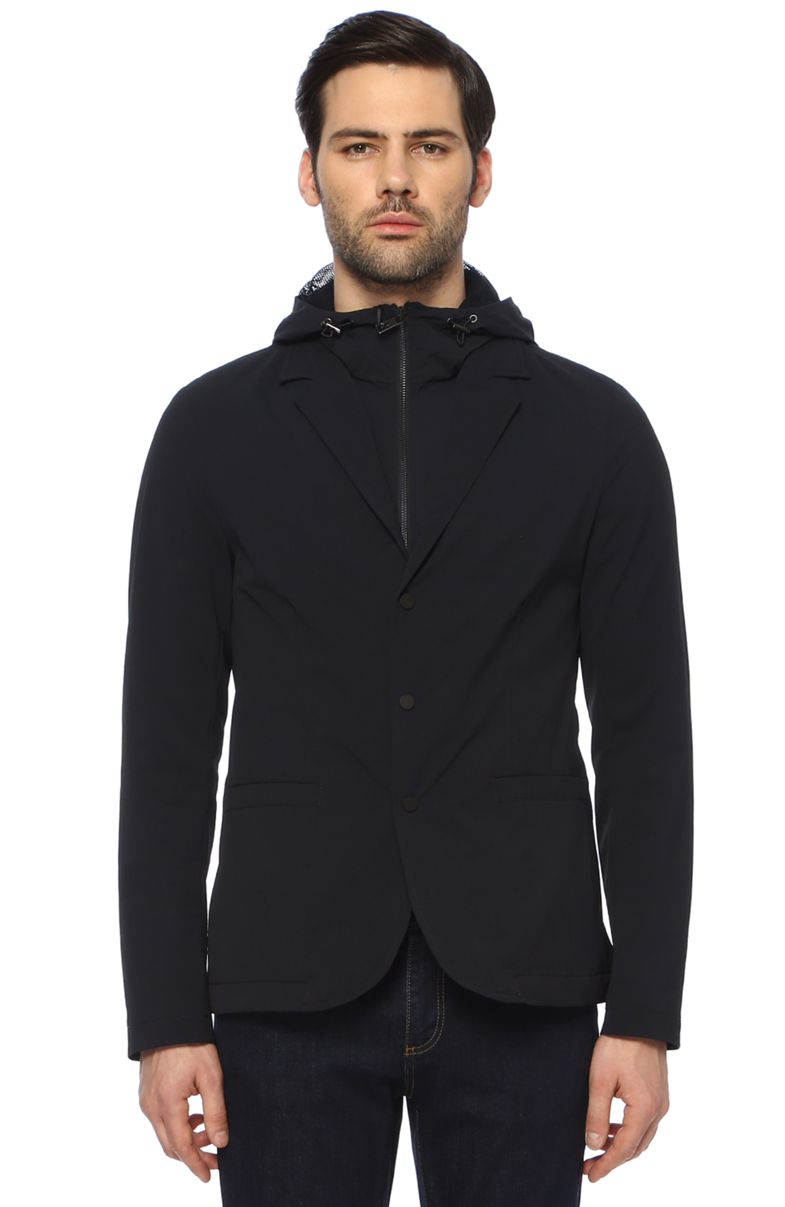 Lacivert Kapüşonlu Ceket