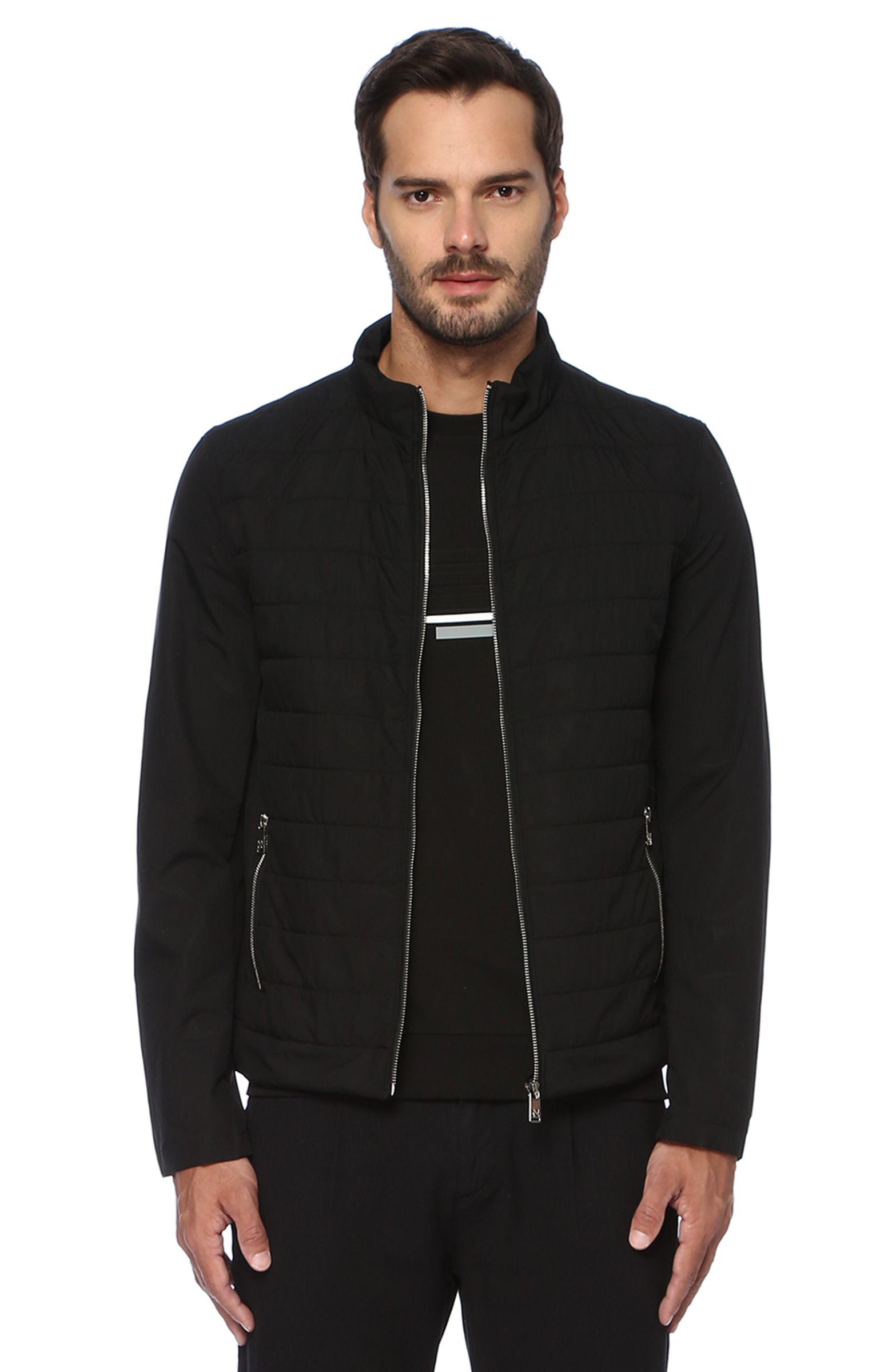 Slim Fit Siyah Dik Yaka Kapitoneli Mont Slim Fit Siyah Dik Yaka Kapitoneli Mont