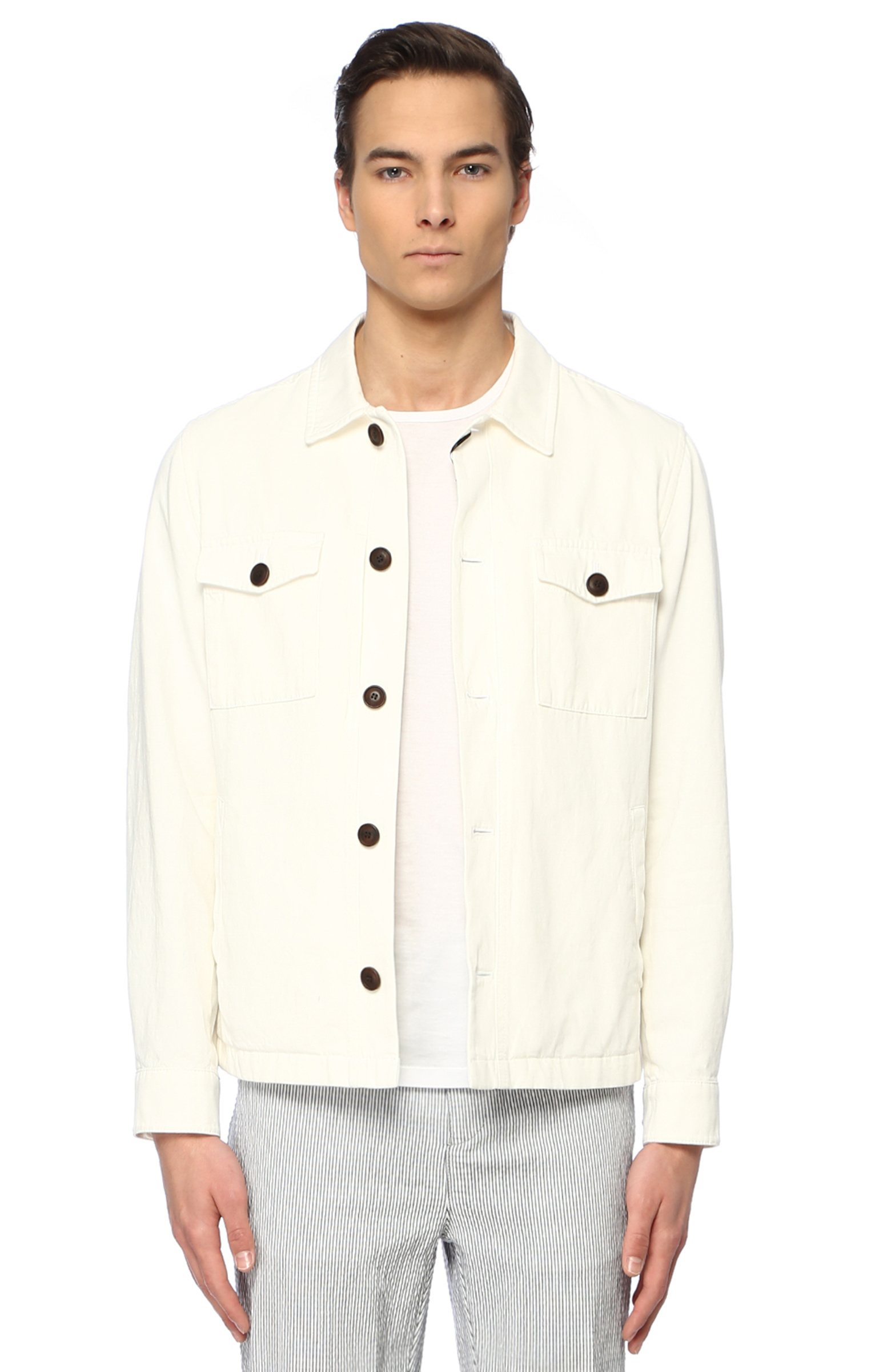 Slim Fit Ekru Gömlek Yaka Mont