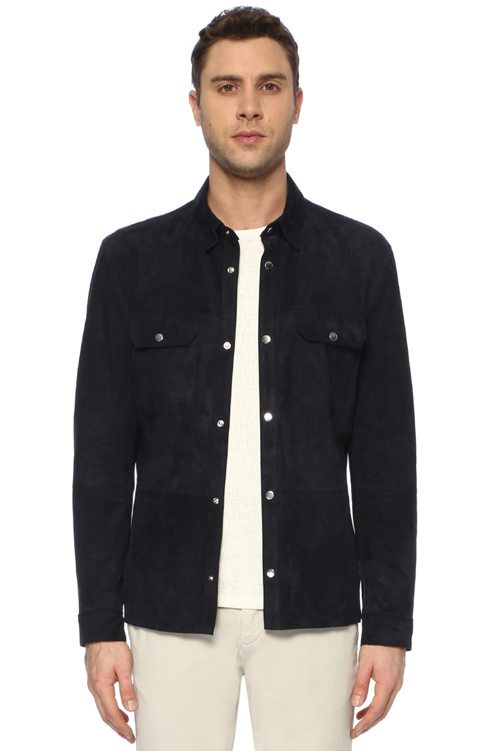 Lacivert Süet Deri Gömlek